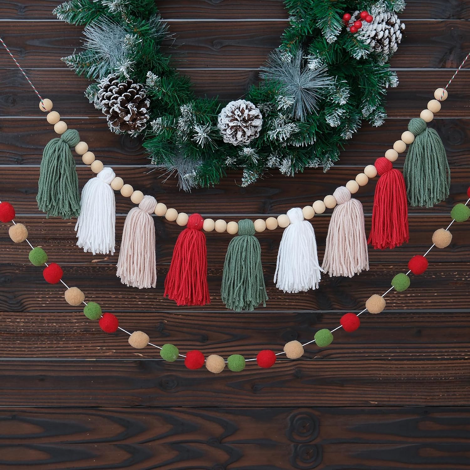 Amazon.com: Pom Pom Christmas Garland Red Green Christmas Tassel ...