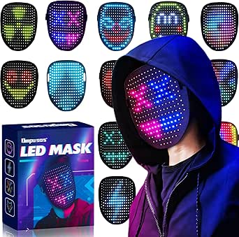 Ompusos Led Mask, Light Up Mask with Gesture Sensing, LED Lighted Face ...