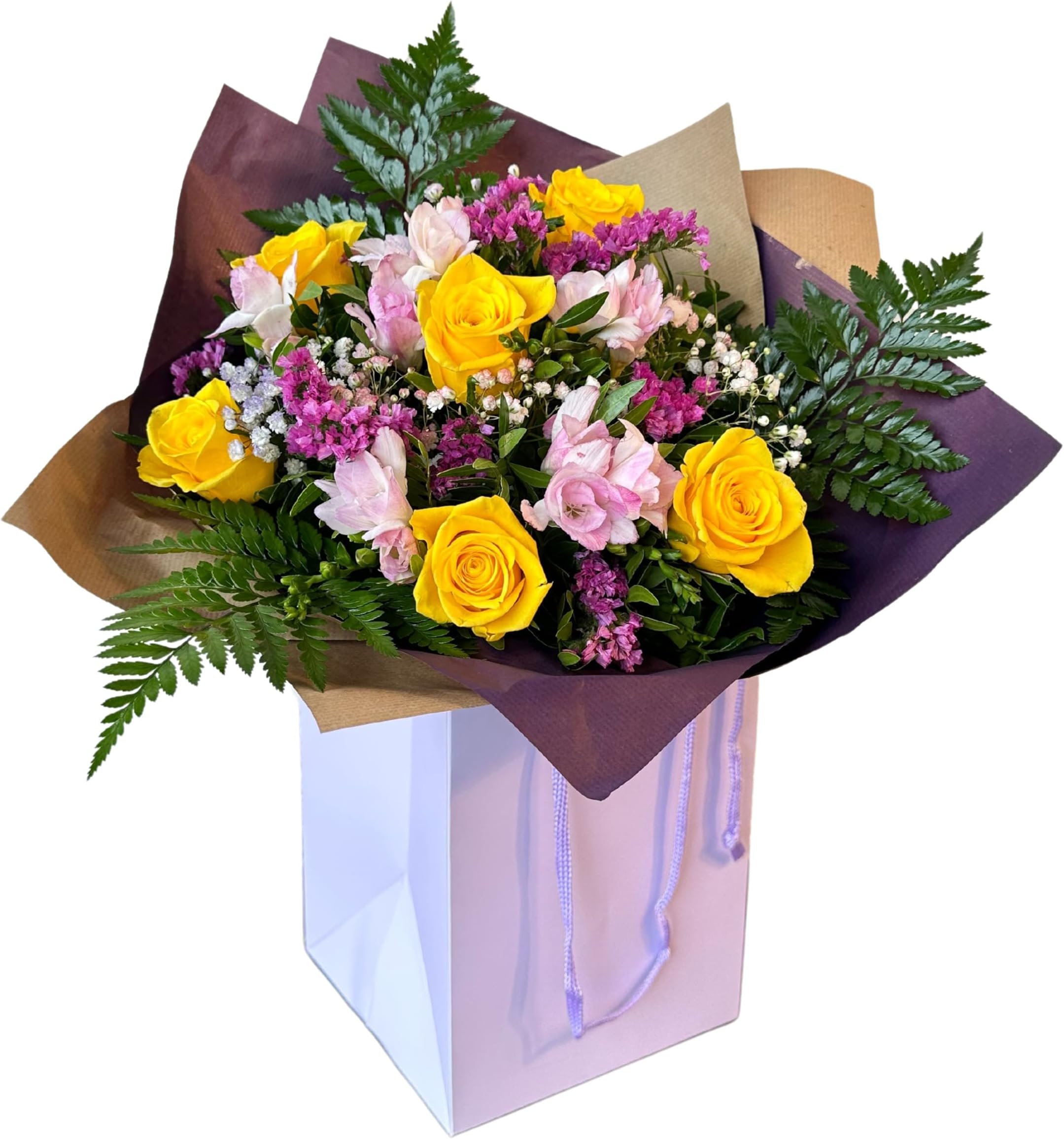 Clare Florist Rose and Freesia Fresh Flower Bouquet - Beautiful Roses ...