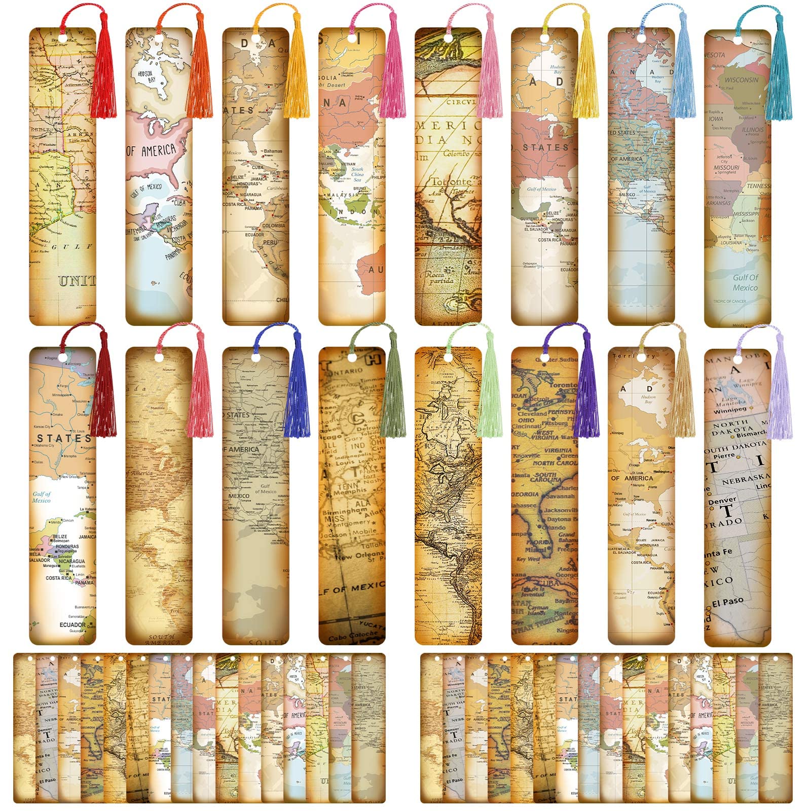Amazon.com: Sinmoe 64 Pcs Vintage Map Bookmarks Retro Paper Bookmarks ...