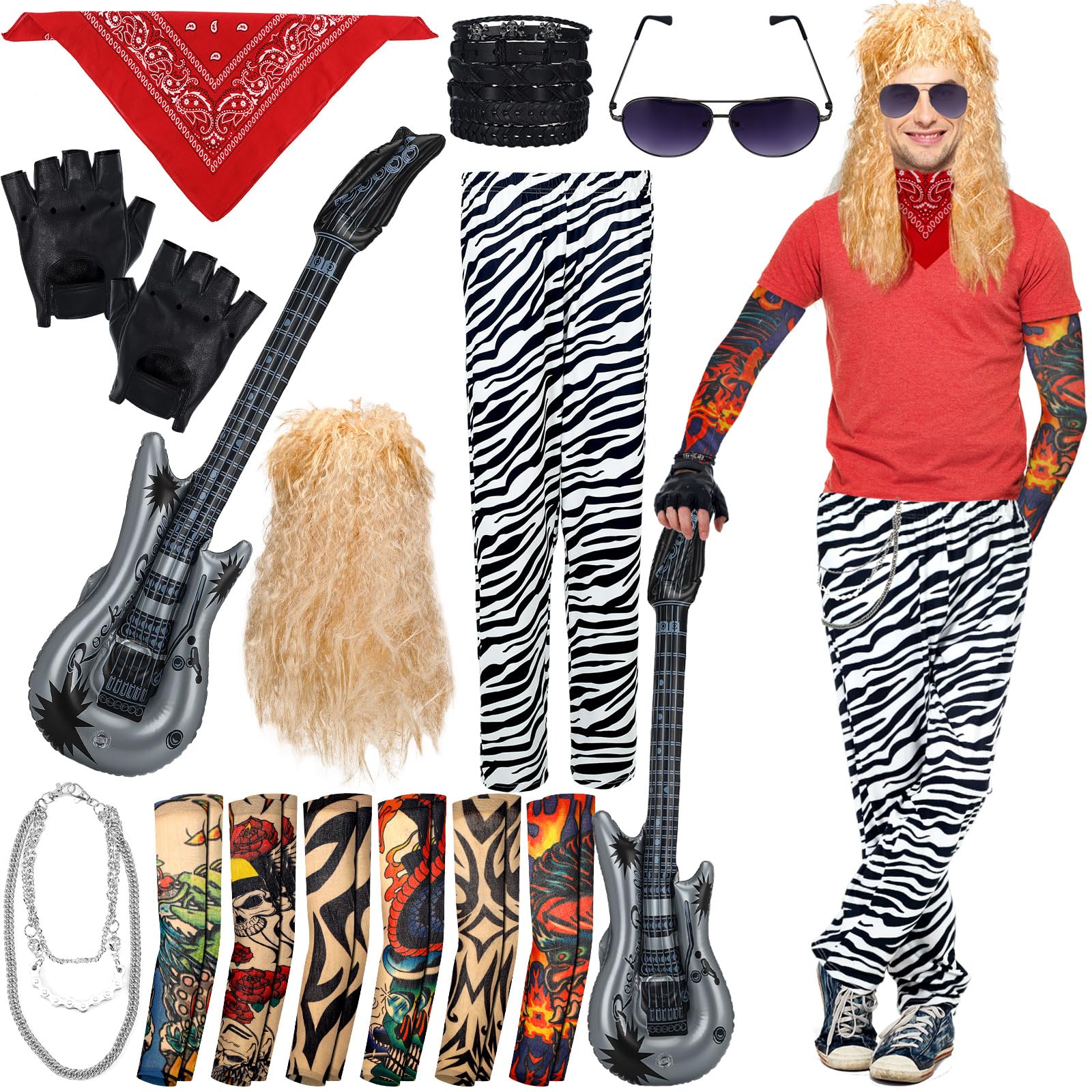 Amazon.com: Mepase 19 Pcs 80s Rocker Costume Set, Disco Rock Costume ...