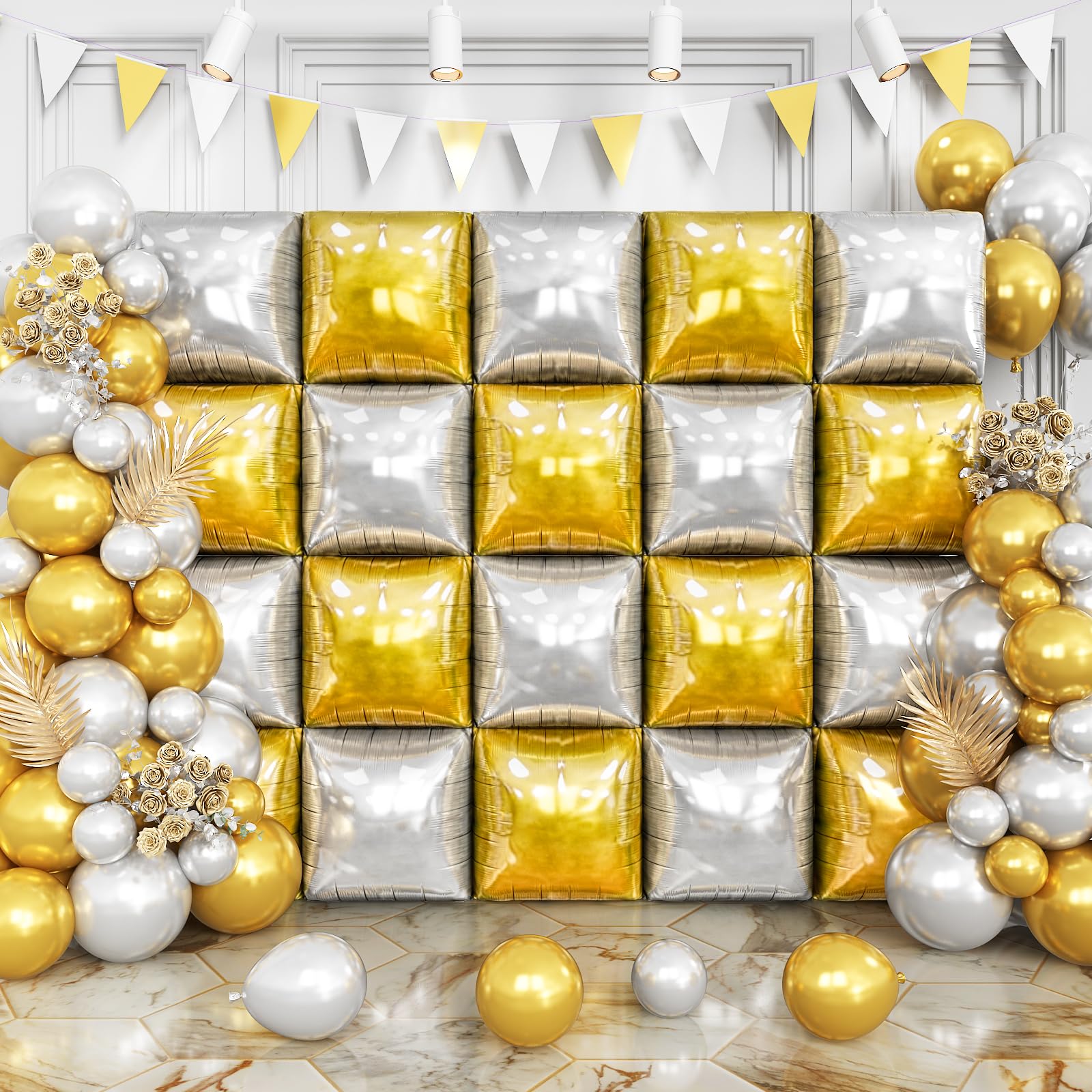 Amazon.com: HILAVO 20PCS Gold Square Balloons, Mylar Metallic Balloon ...
