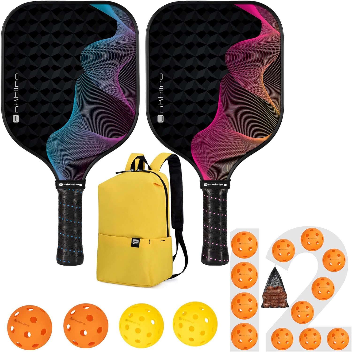 Amazon.com : Pickleball Paddles Set of 2 with 16 Outdoor Indoor Balls ...