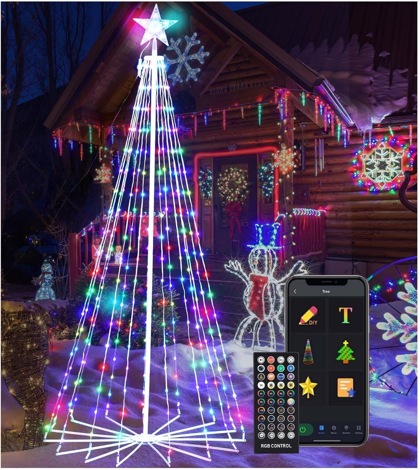 Amazon.com: NAWEISIX Outdoor Christmas Tree Light Smart 6ft 265 LEDs ...
