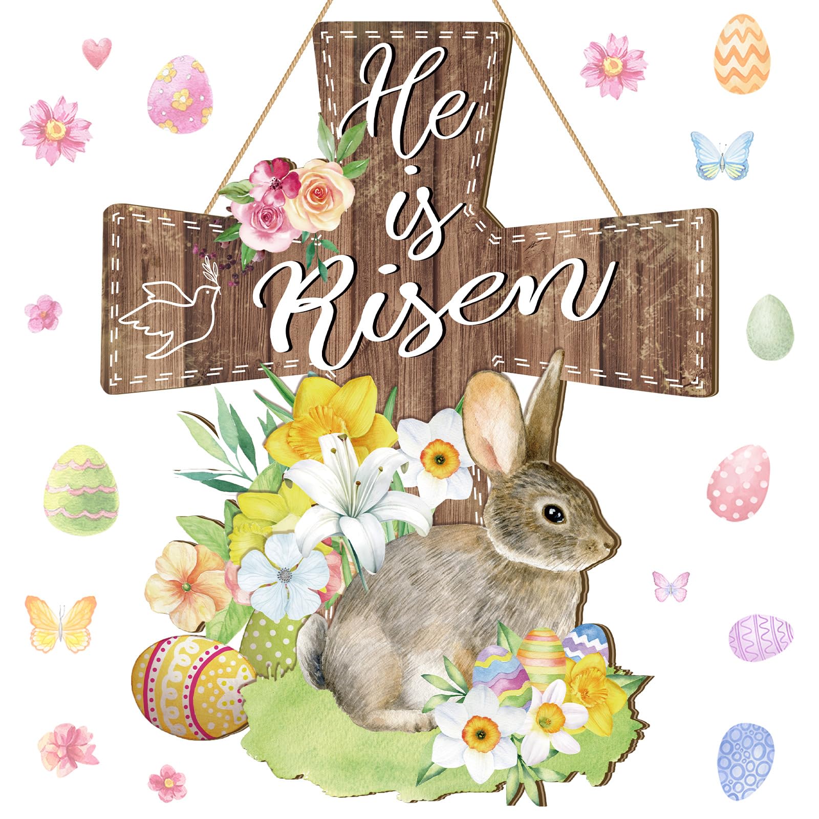 He Is Risen Door Sign Easter Cross Door Sign Religious Christian Wooden ...