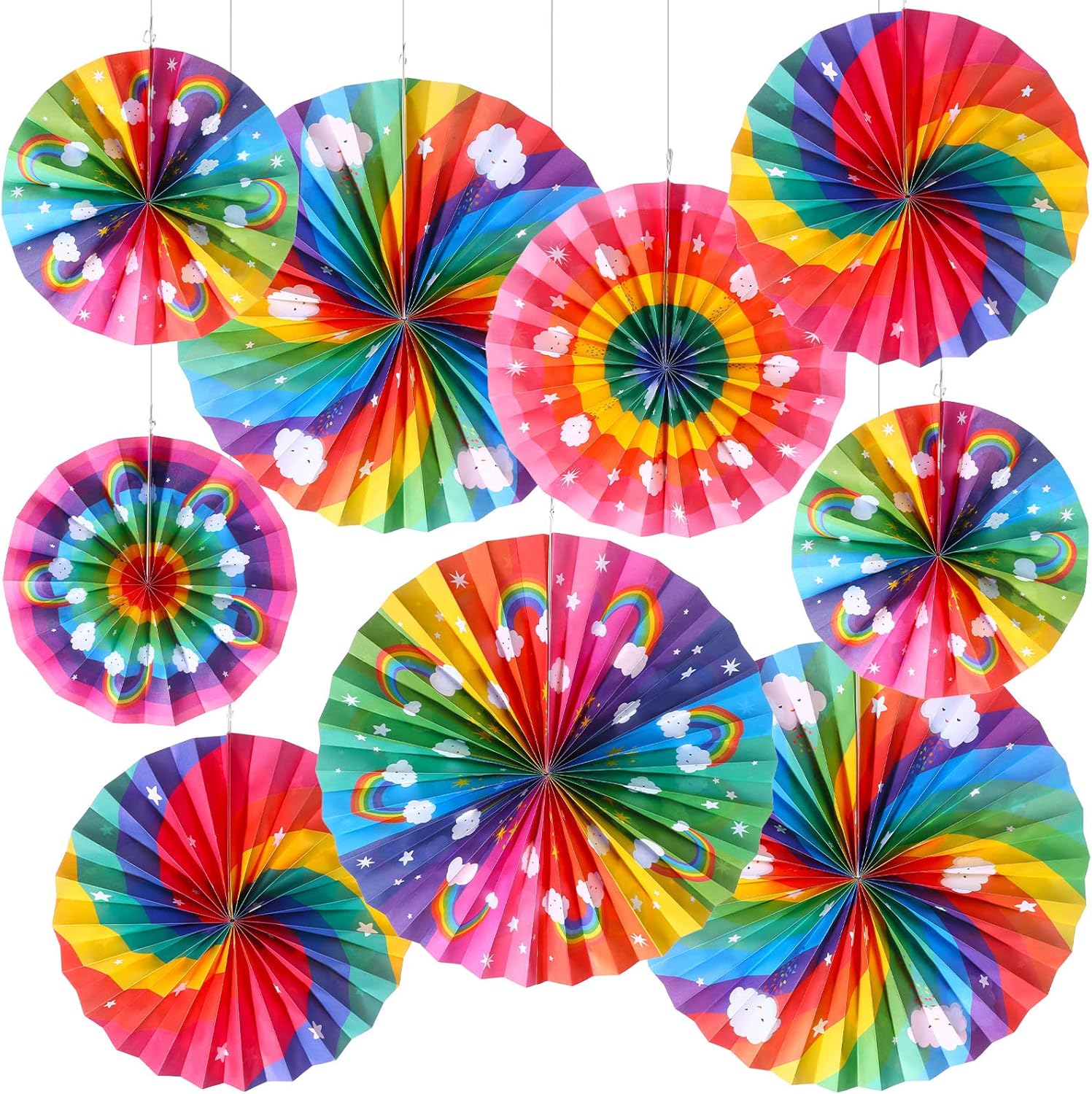 Amazon.com: Outus 9 Pcs Rainbow Party Decorations Paper Fans Boho ...