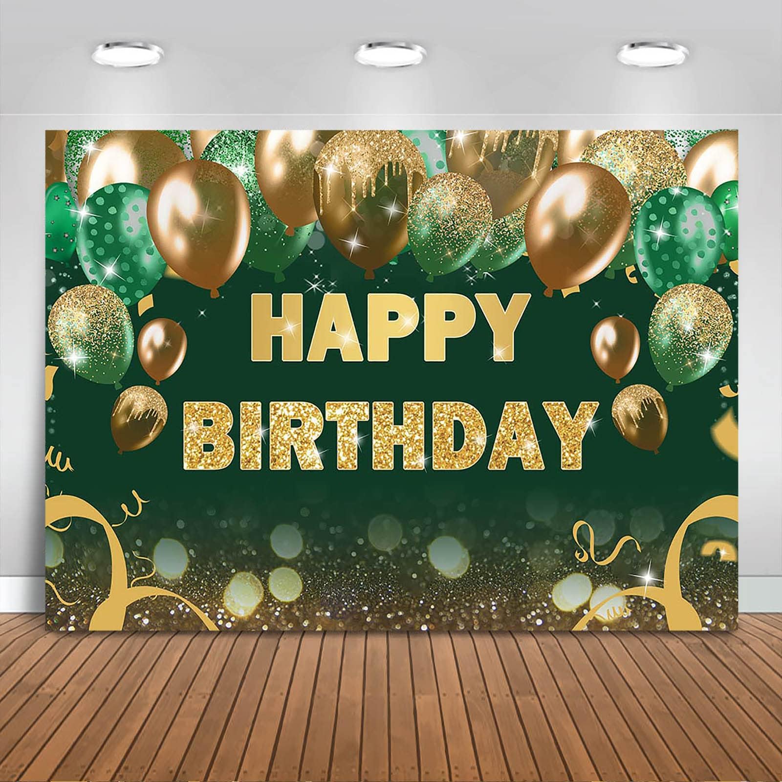 Amazon.com : Mocsicka Glitter Green Gold Birthday Backdrop Gold Green ...