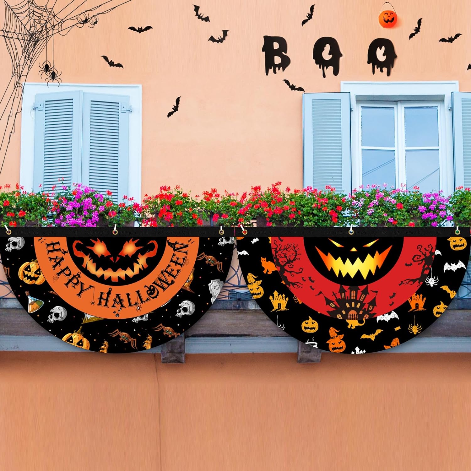 Amazon.com : 2 Pcs Halloween Bunting Flags Happy Halloween Fan Flag ...