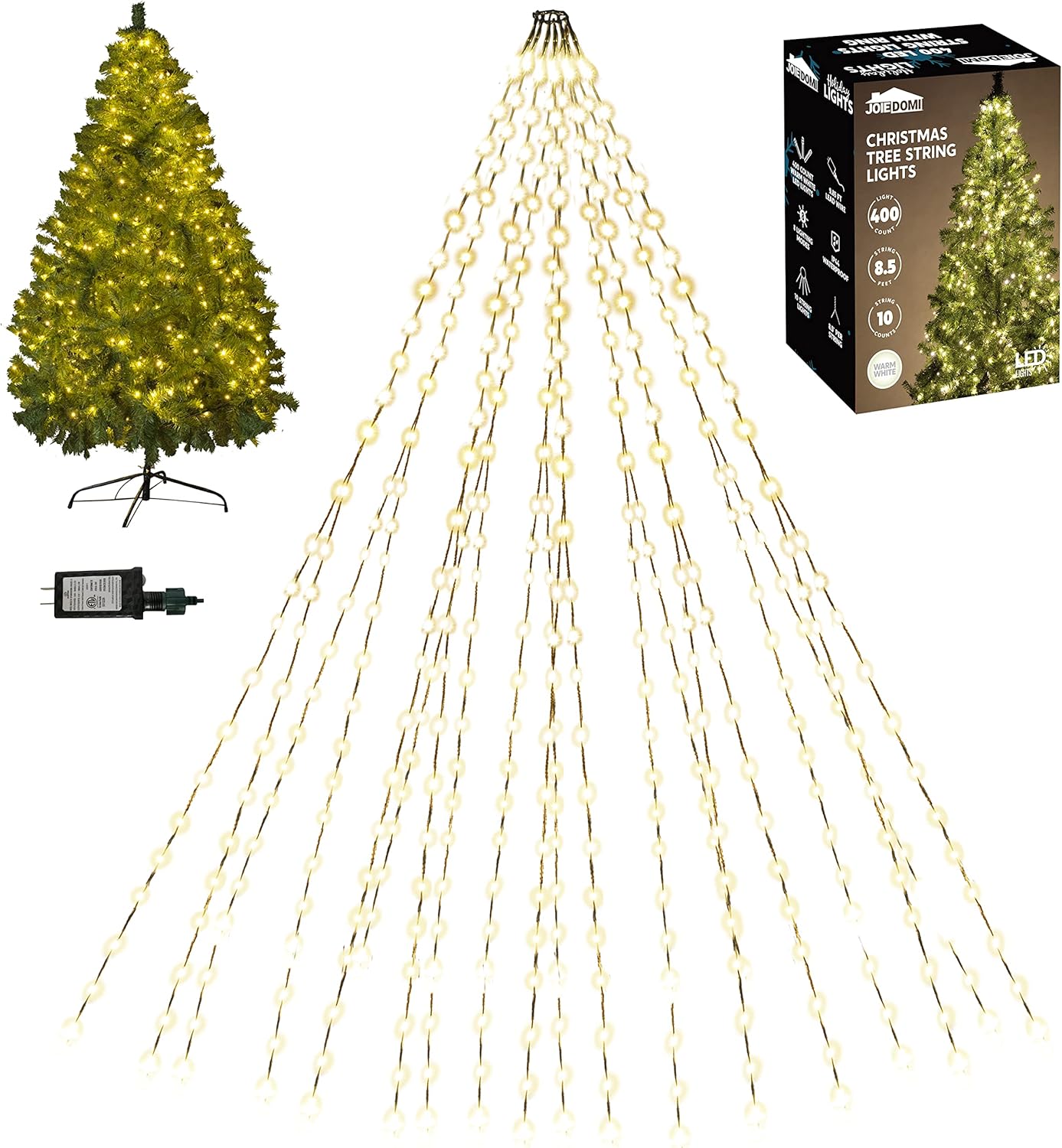 Amazon.com: Joiedomi Christmas Tree Lights with Ring, 400 LED Warm ...