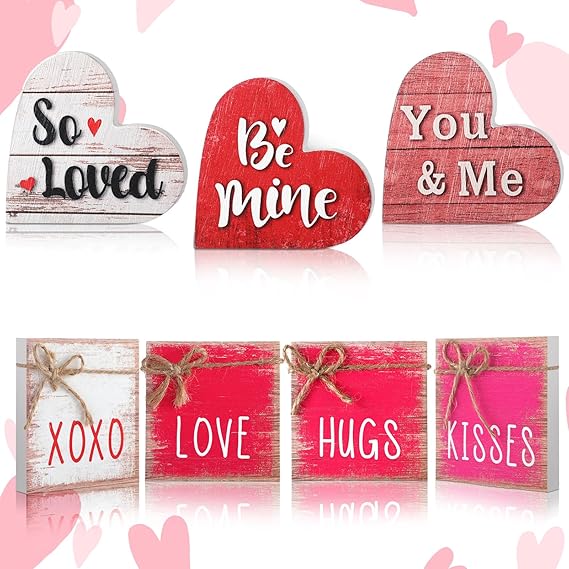 Amazon.com: Beeveer 7 Pcs Wooden Decoration Love Signs Valentine's Day ...