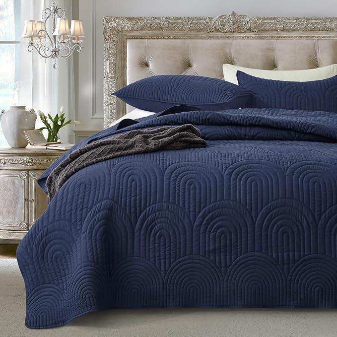 Amazon.com: Safonory Navy Quilt King Size - Summer Soft Lightweight ...