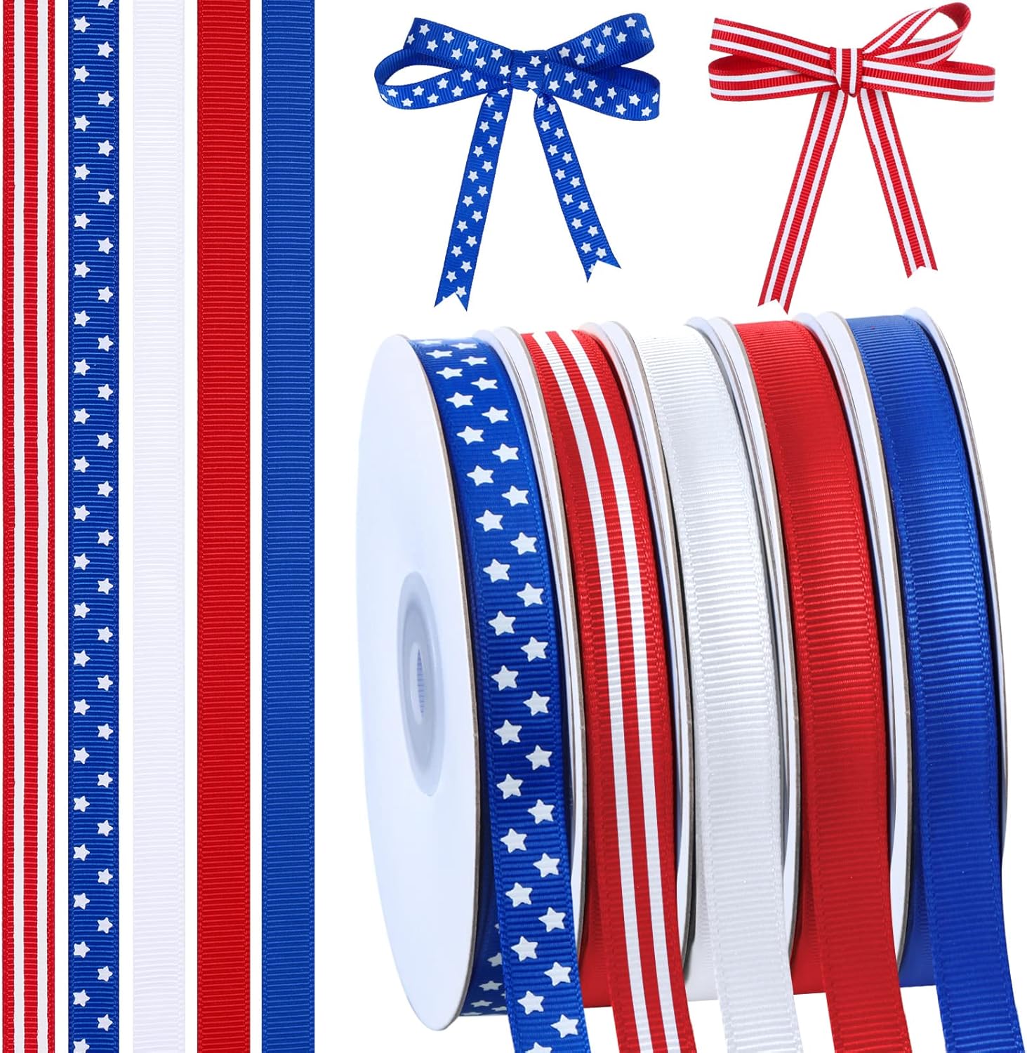 Amazon.com: 5 Rolls 100 Yards Patriotic Wired Ribbon Red White and Blue ...