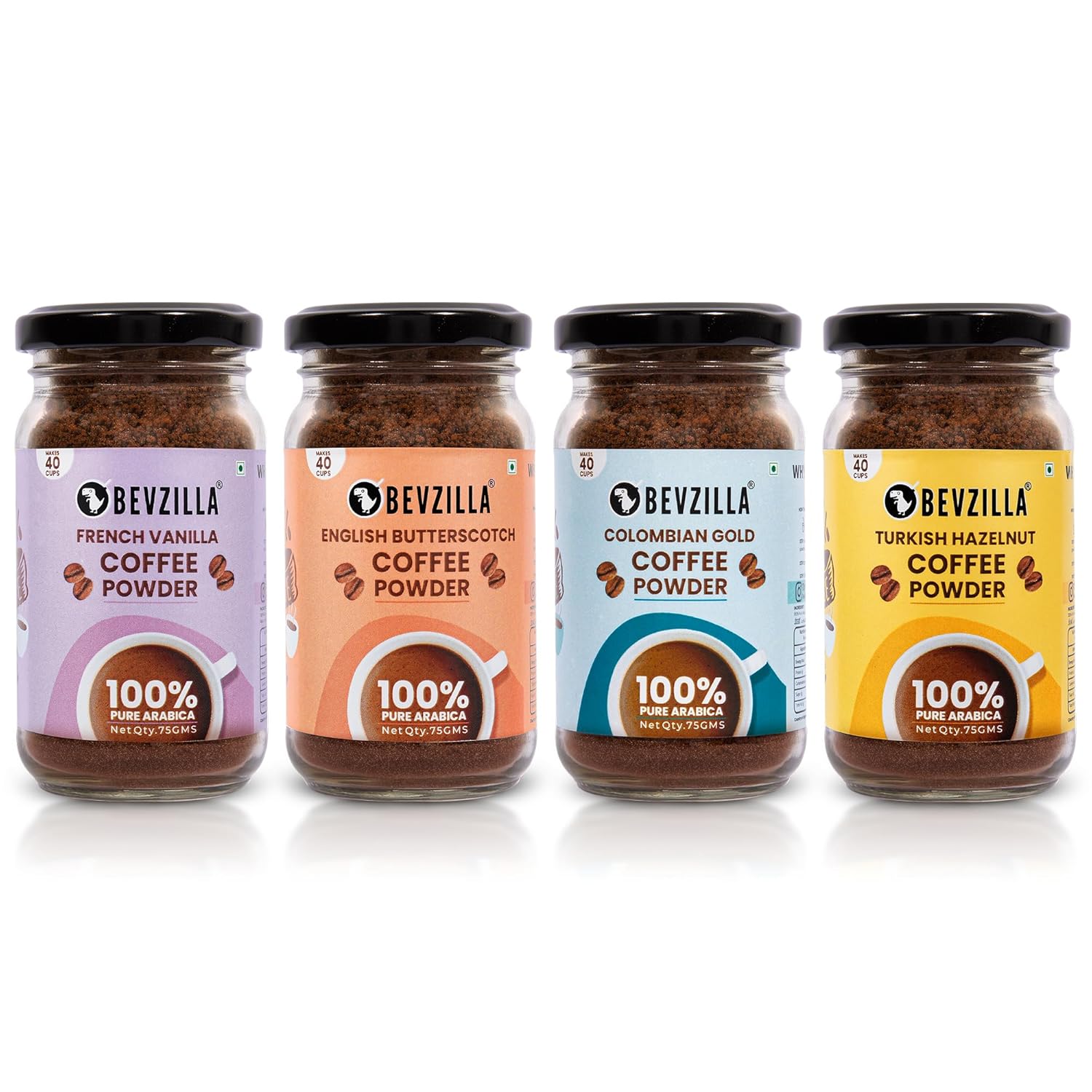 Bevzilla 75 Grams X 4 Flavoured Instant Coffee Powder Pack of Colombian ...