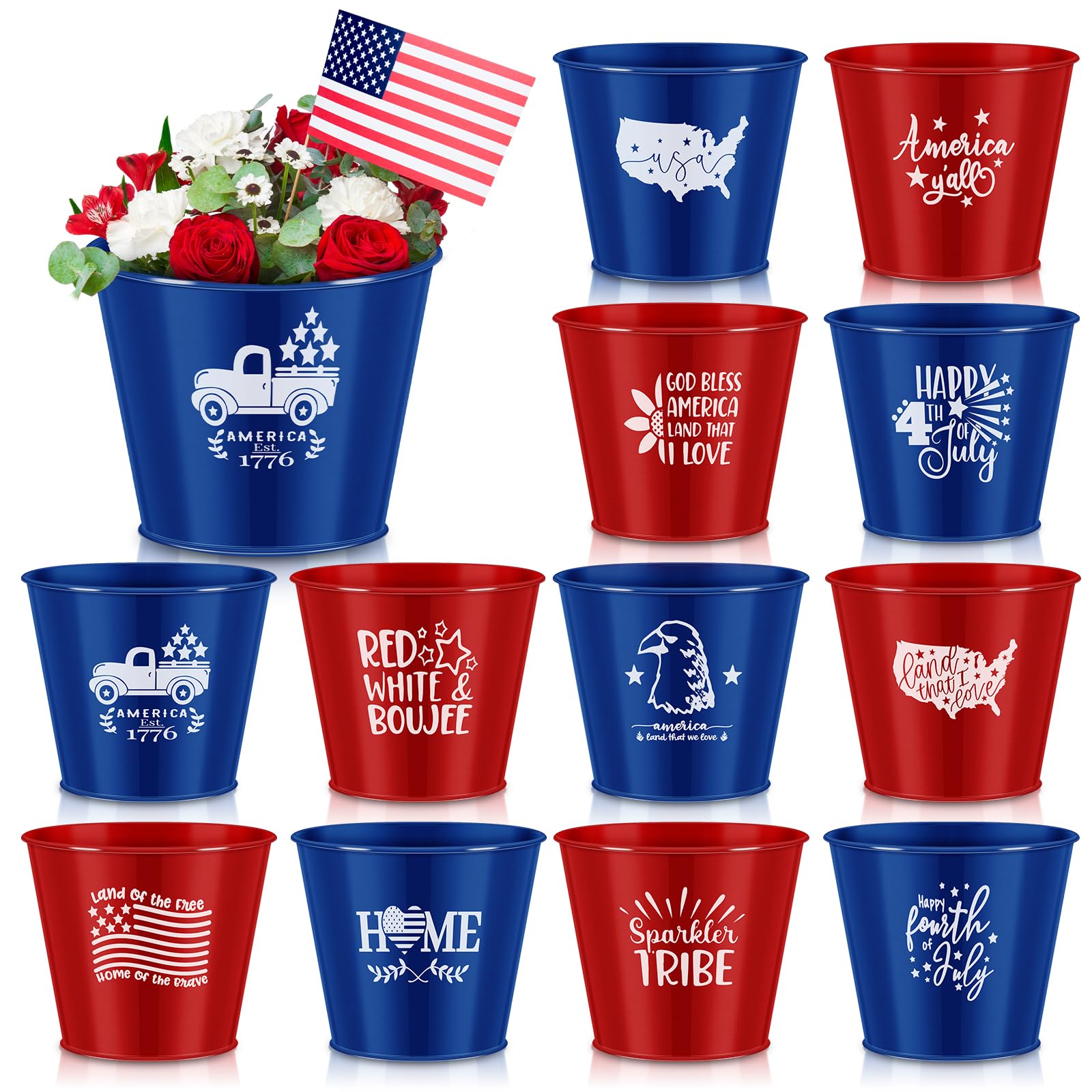 Snapklik.com : 12 Pcs 4th Of July Patriotic American Flag Buckets Mini ...