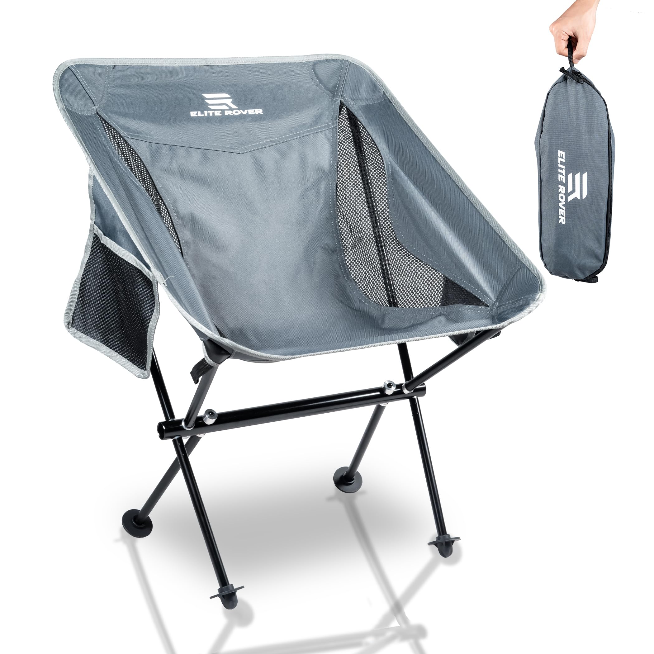 ELITE ROVER Compact Camping Chair Lightweight with Side Pocket & Carry ...