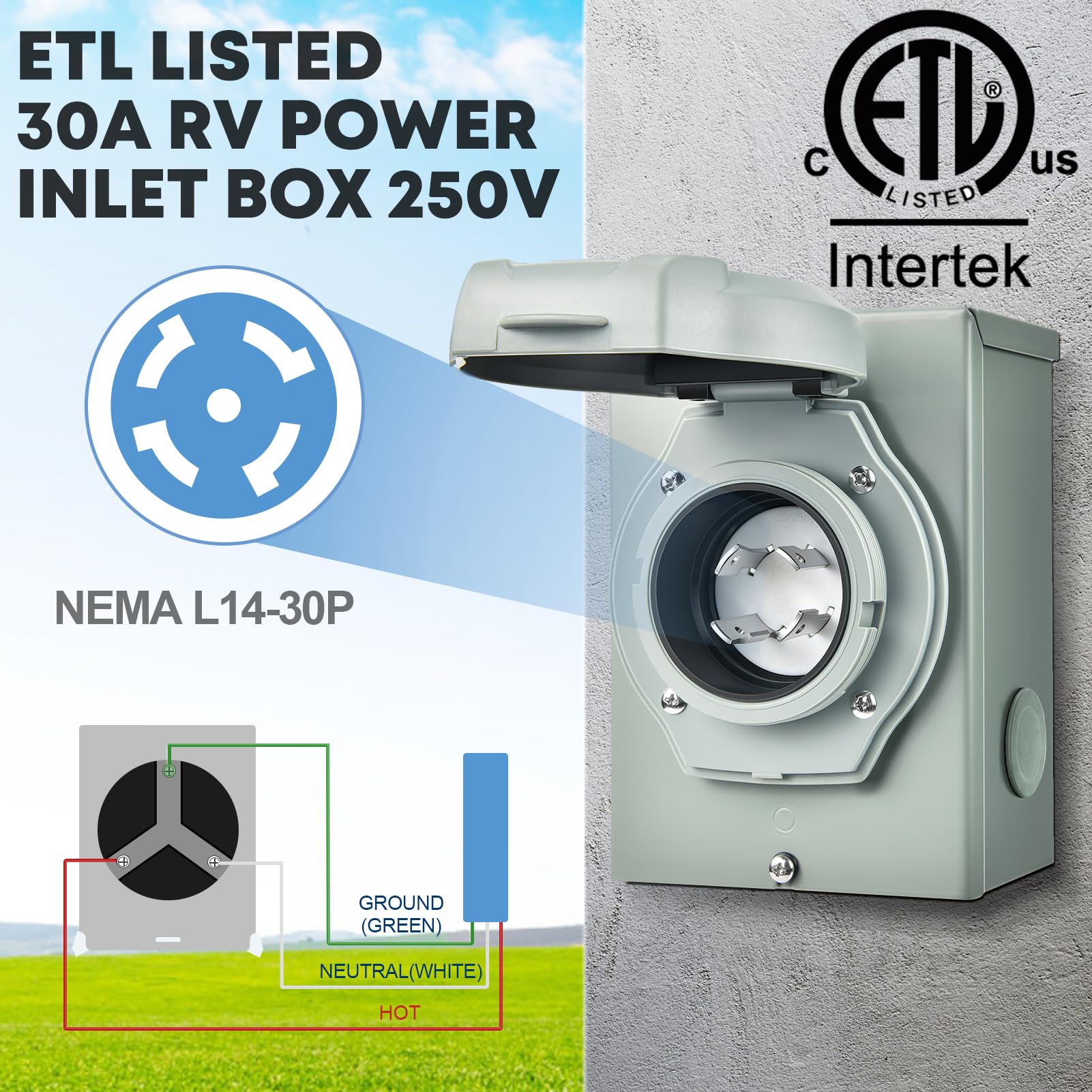 Snapklik.com : 30 Amp Generator Power Inlet Box, NEMA L14-30P Power ...