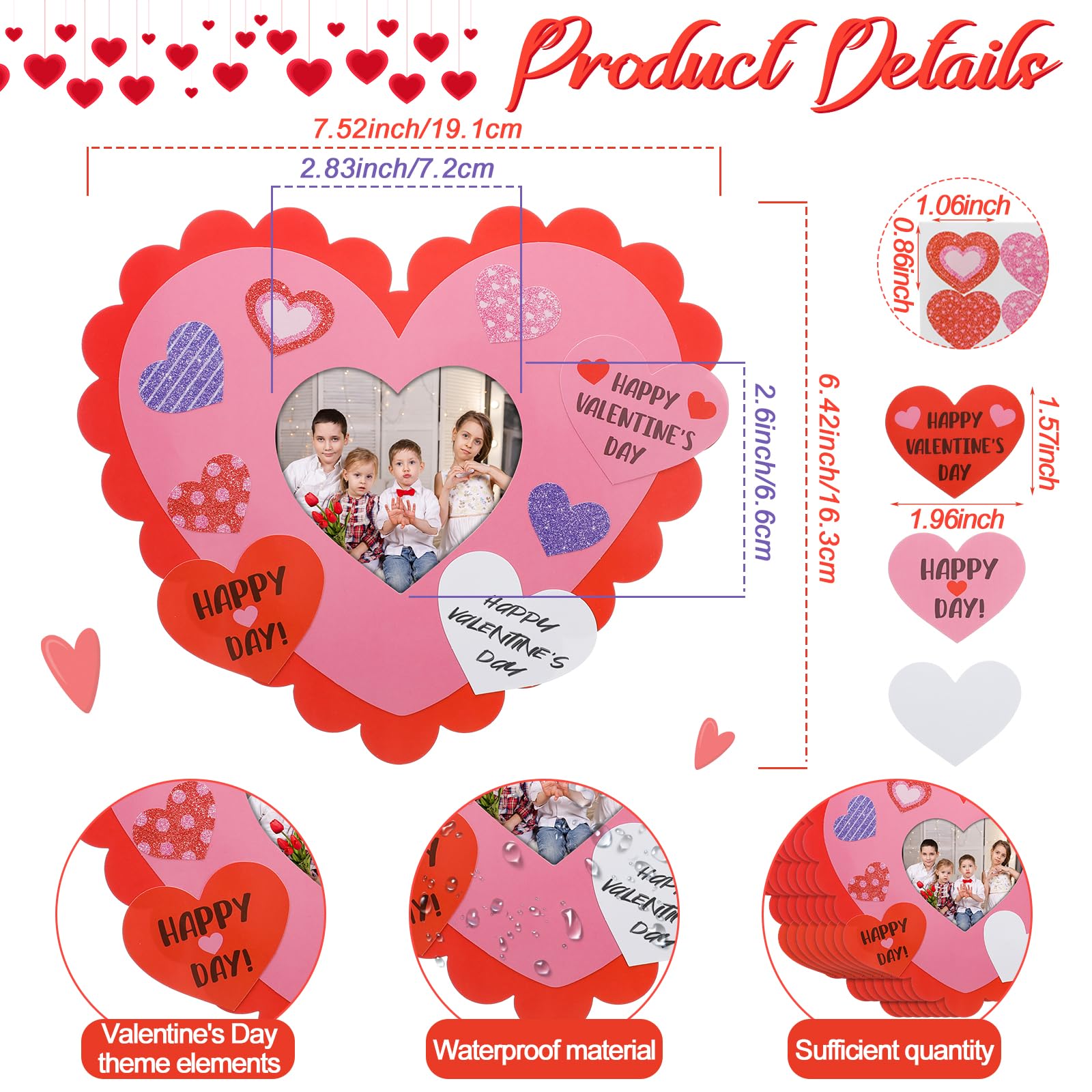 Snapklik.com : 24 Pack Valentine Picture Frame Craft Kits For Kids ...