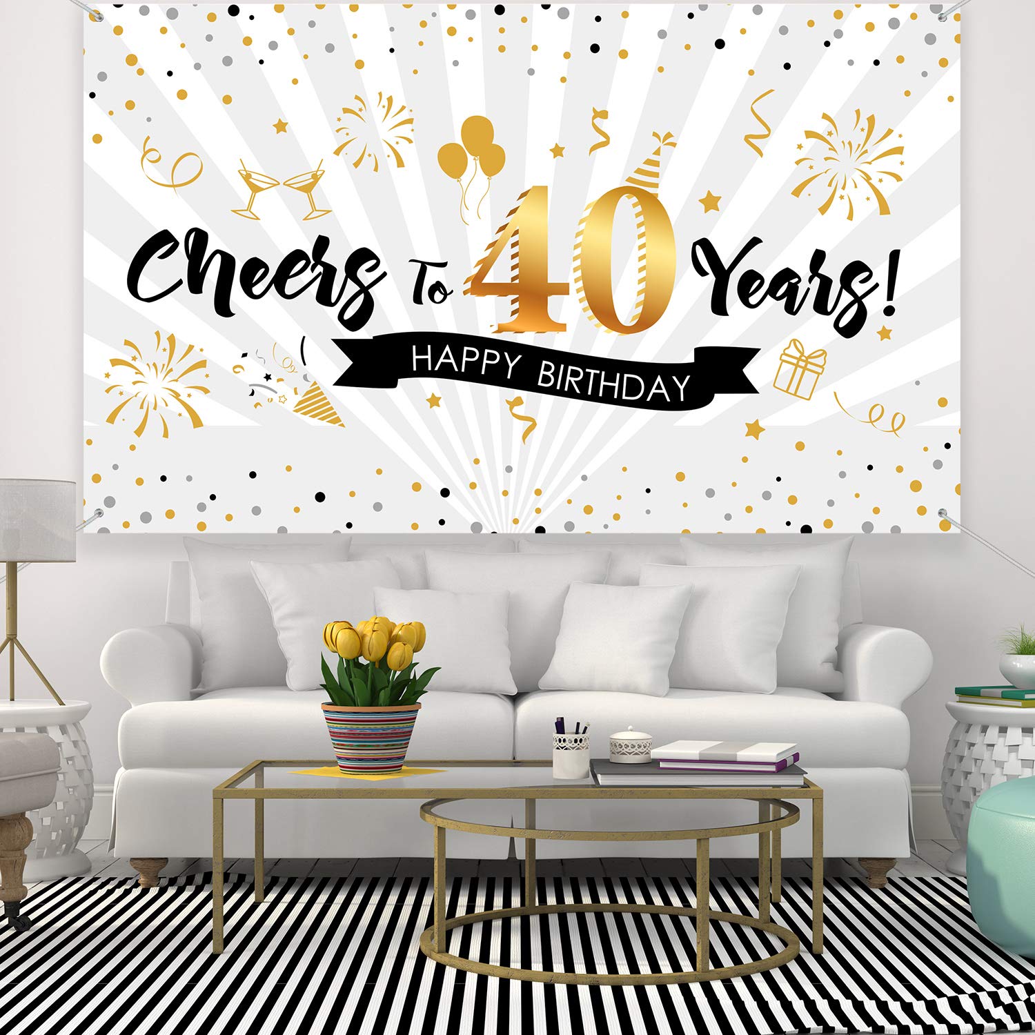 40th Birthday Party Decoration, Extra Large Fabric Black Gold Sign ...