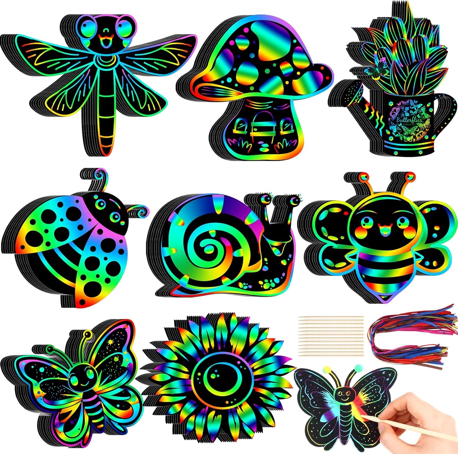 Amazon.com: HyDren 80 Pcs Spring Scratch Cards Rainbow Flower Butterfly ...