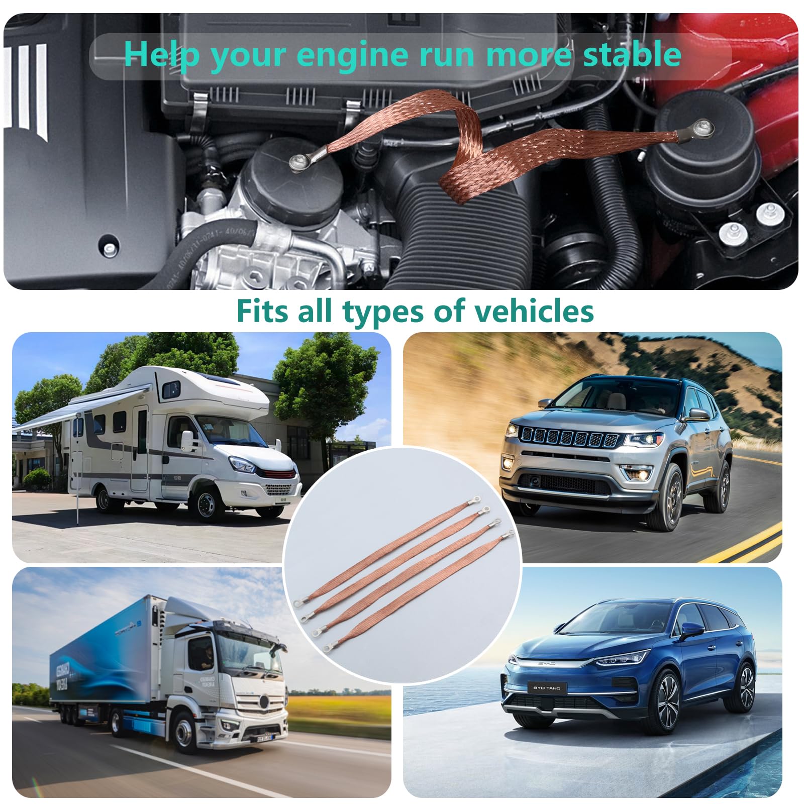 Braided Copper Grounding Cable AOCISKA 3PCS Automotive Ground Strap ...