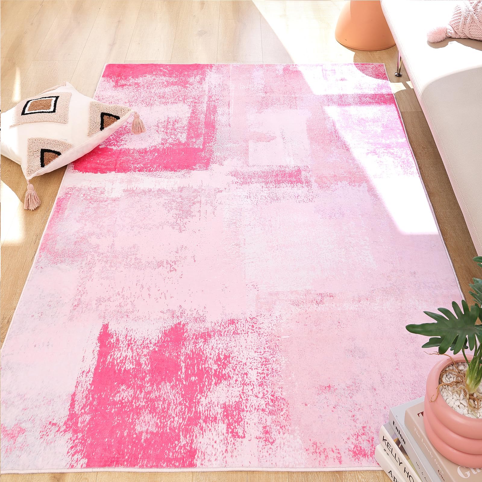 Amazon.com: Cute Pink 4x6 Rugs for Girls Bedroom Aesthetic, Faux Wool ...