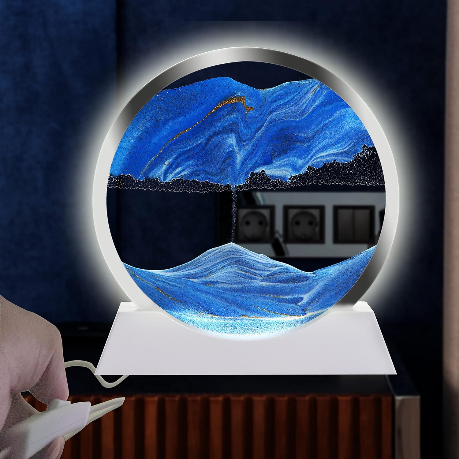 Soranct Round Glass Flowing Sand Frame with Light, Moving Sandscapes, Office and Ocean Decor ...