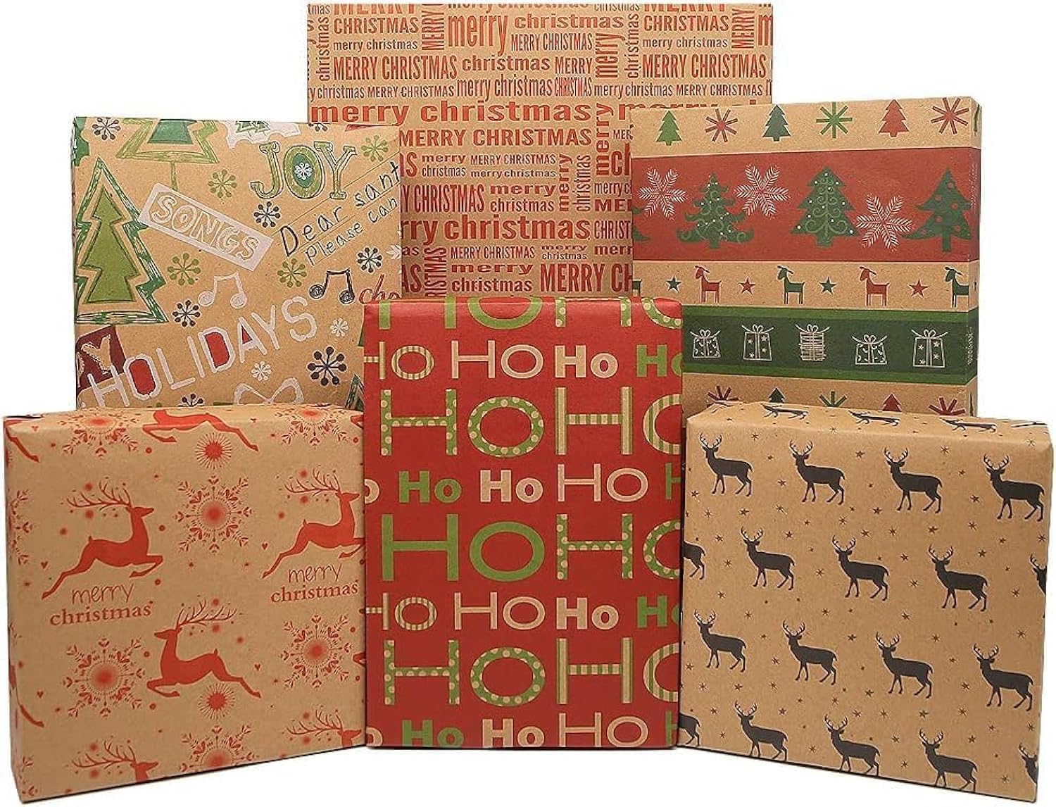 Christmas Wrapping Paper, 6 Pack Recycled Gift Wrapping Paper Set ...
