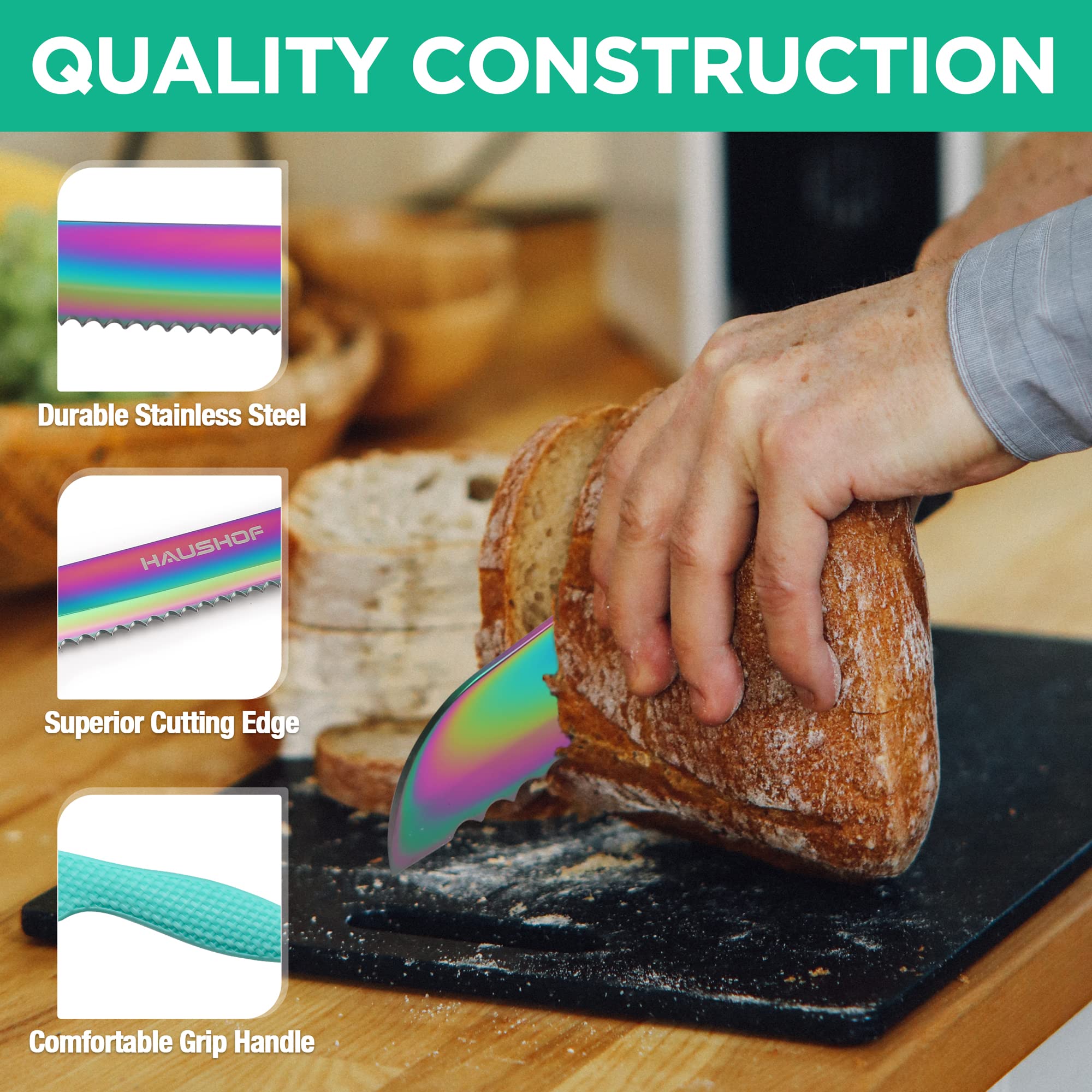 Snapklik.com : HAUSHOF Kitchen Knife Set, 5 Pieces Rainbow Knife Sets