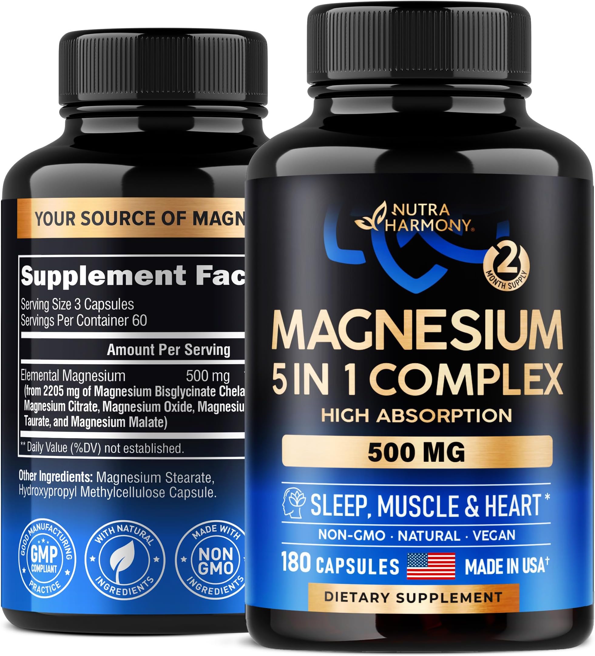 Amazon.com: Magnesium Complex 500 mg - 5-in-1 Magnesium Glycinate ...