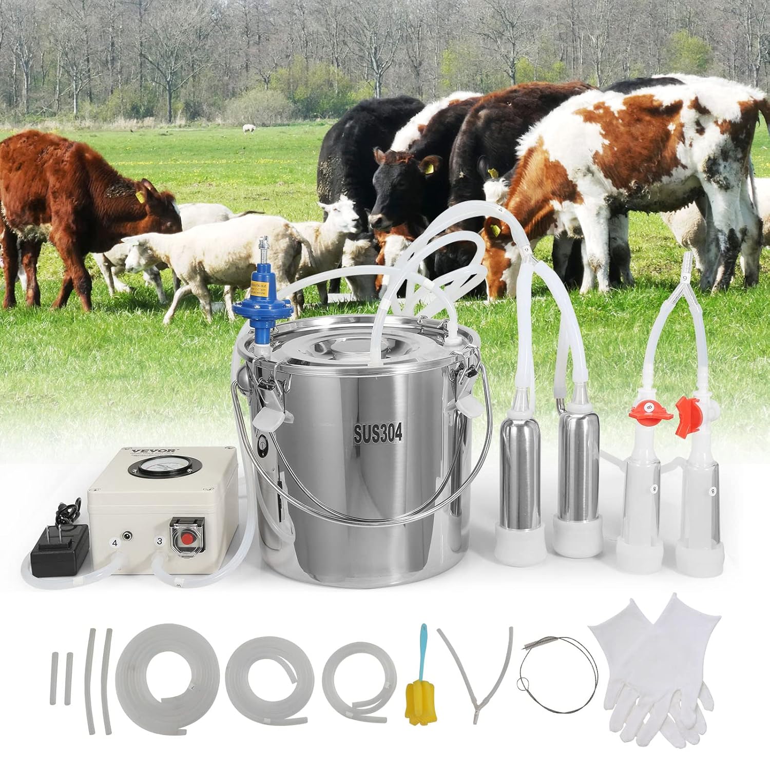 Amazon.com : VEVOR Goat Milking Machine, 12 L 304 Stainless Steel ...