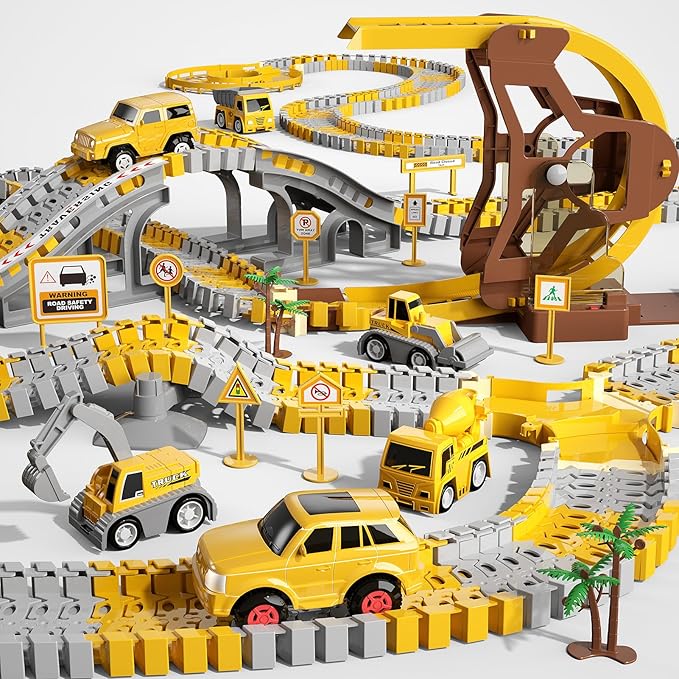 Amazon.com: iHaHa 299 PCS Construction Race Tracks Boys Toys, 6 PCS ...
