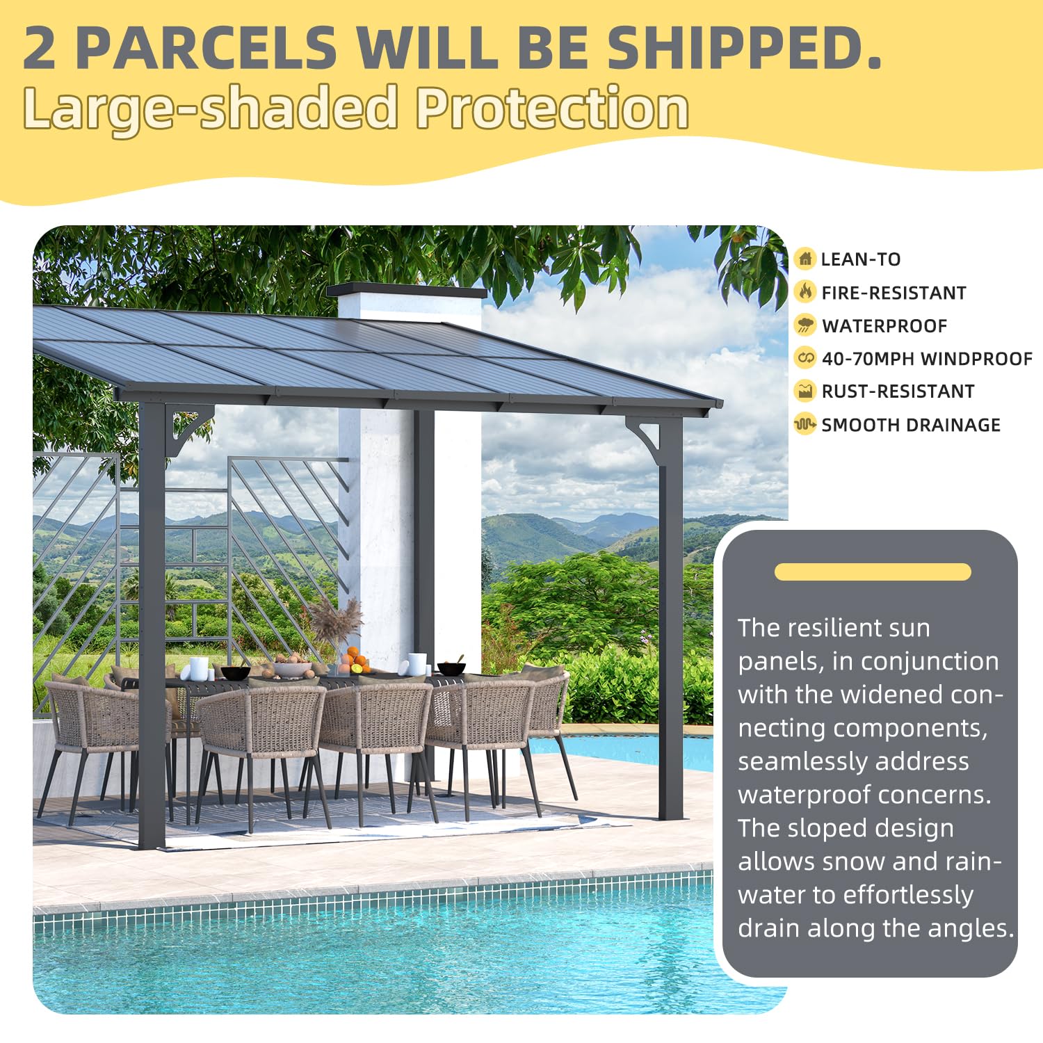 U-MAX 8' x 10' Outdoor Pergola Gazebo, Wall-Mounted Lean to Metal ...
