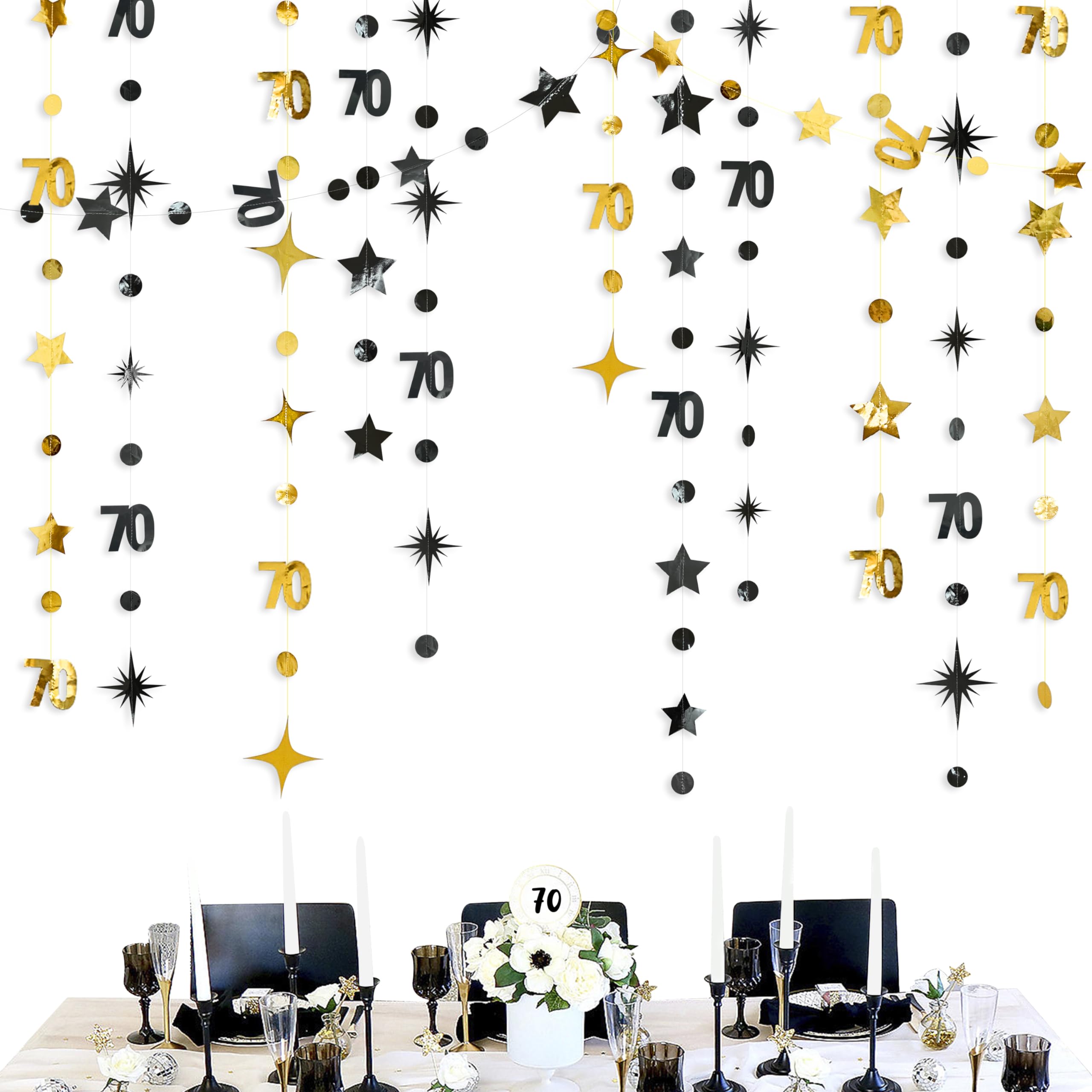 Amazon.com: Black Gold 70th Birthday Decorations Number 70 Circle Dot ...