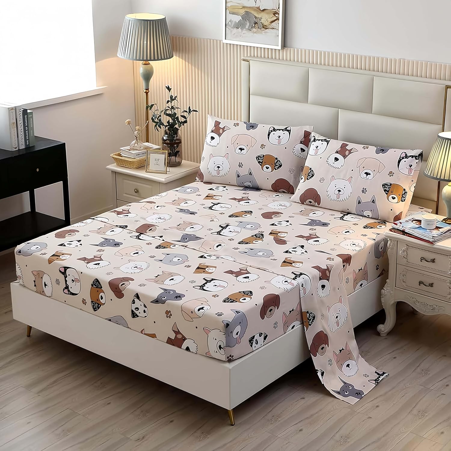 Amazon.com: SDY 4PCS Dog Bedding Sheets Set Twin Size, Cute Puppy ...
