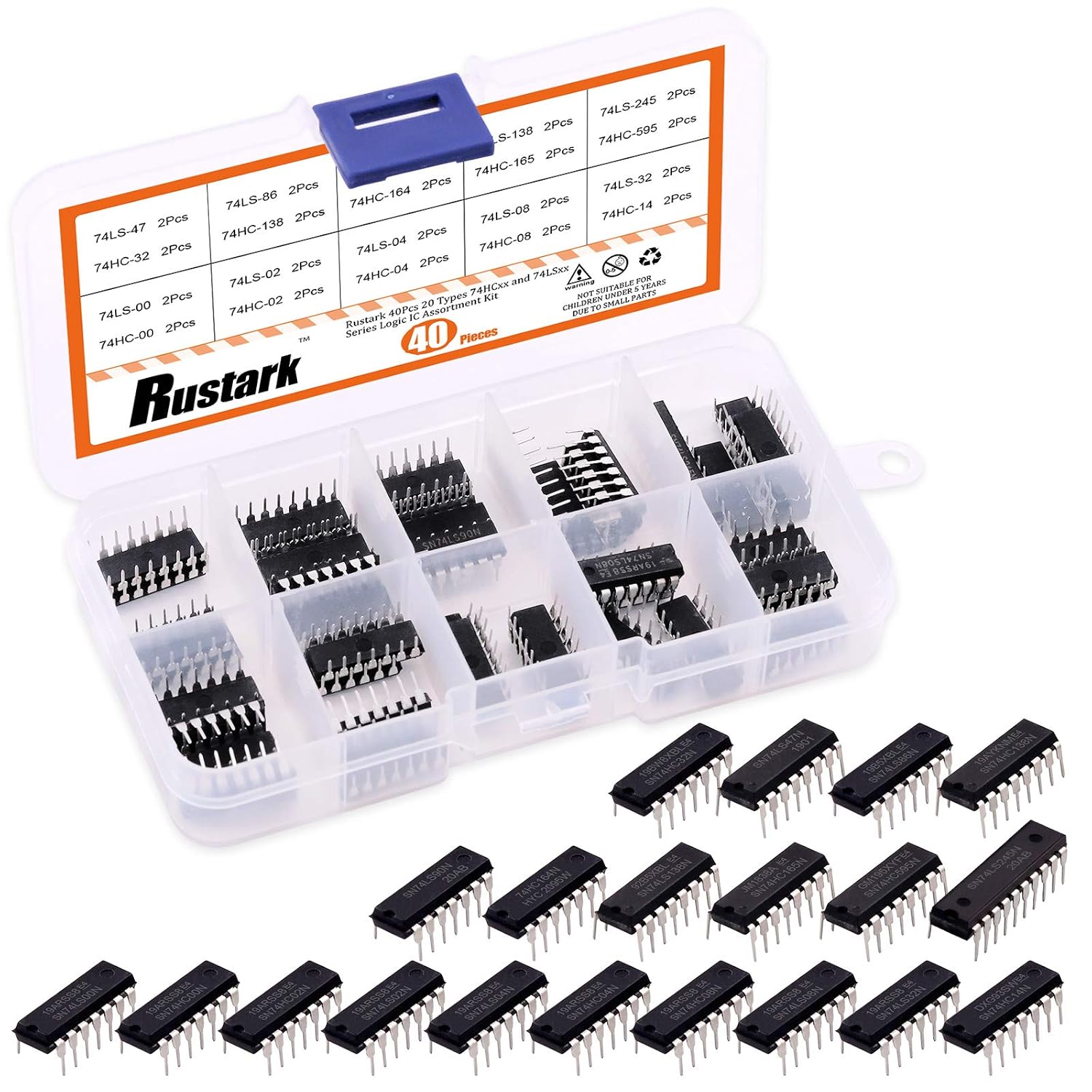 Rustark 40Pcs 20 Types 74HCxx and 74LSxx Series Logic IC Assortment Kit ...