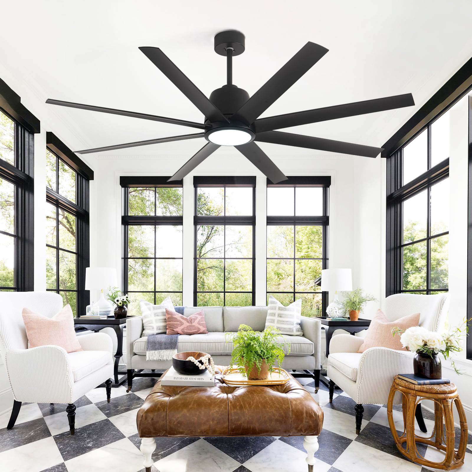 UOJ Black 65'' Ceiling Fan with Light Remote, 65 Inch Modern LED ...