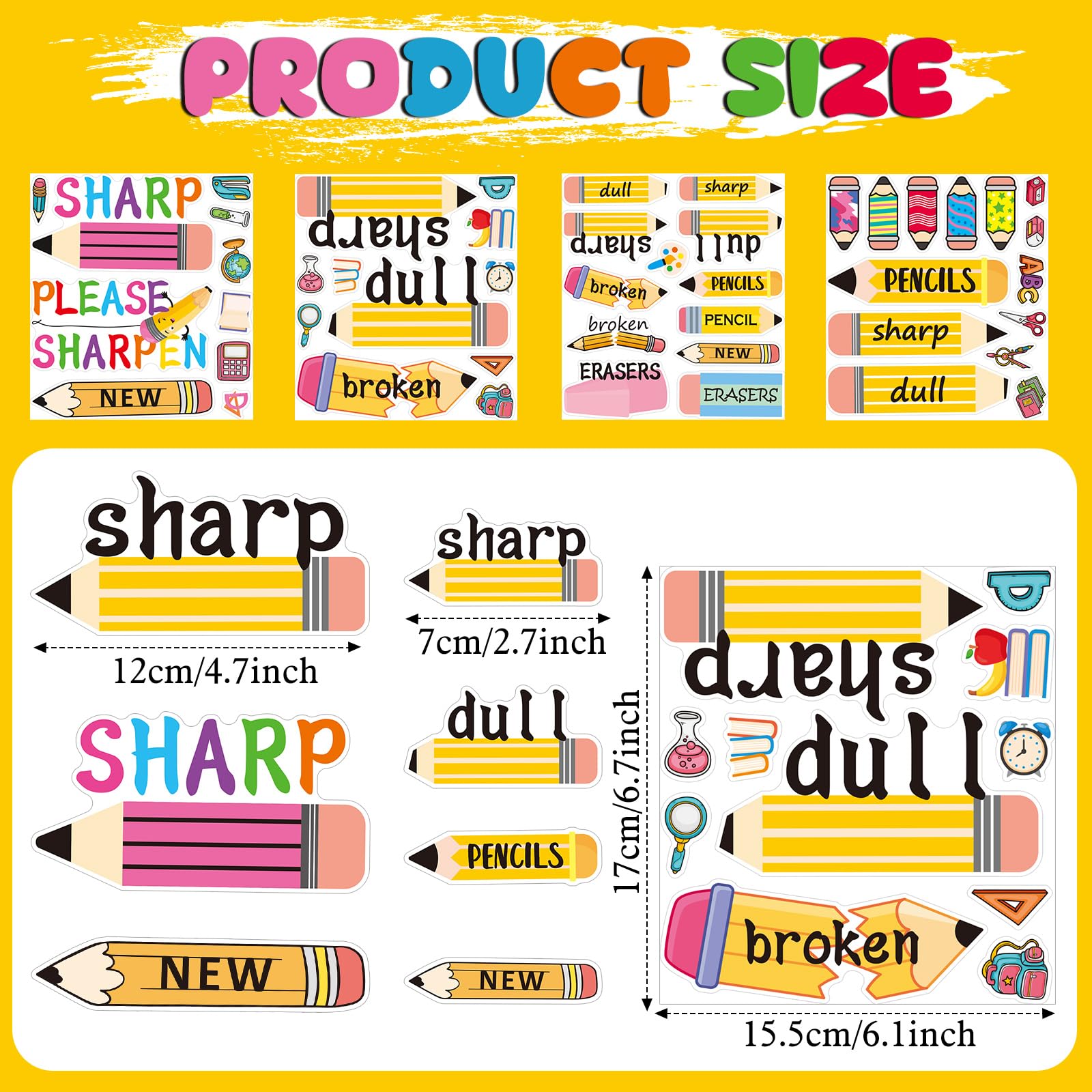 Snapklik.com : 12 Sheets Sharp And Dull Pencil Sticker For Pencil ...