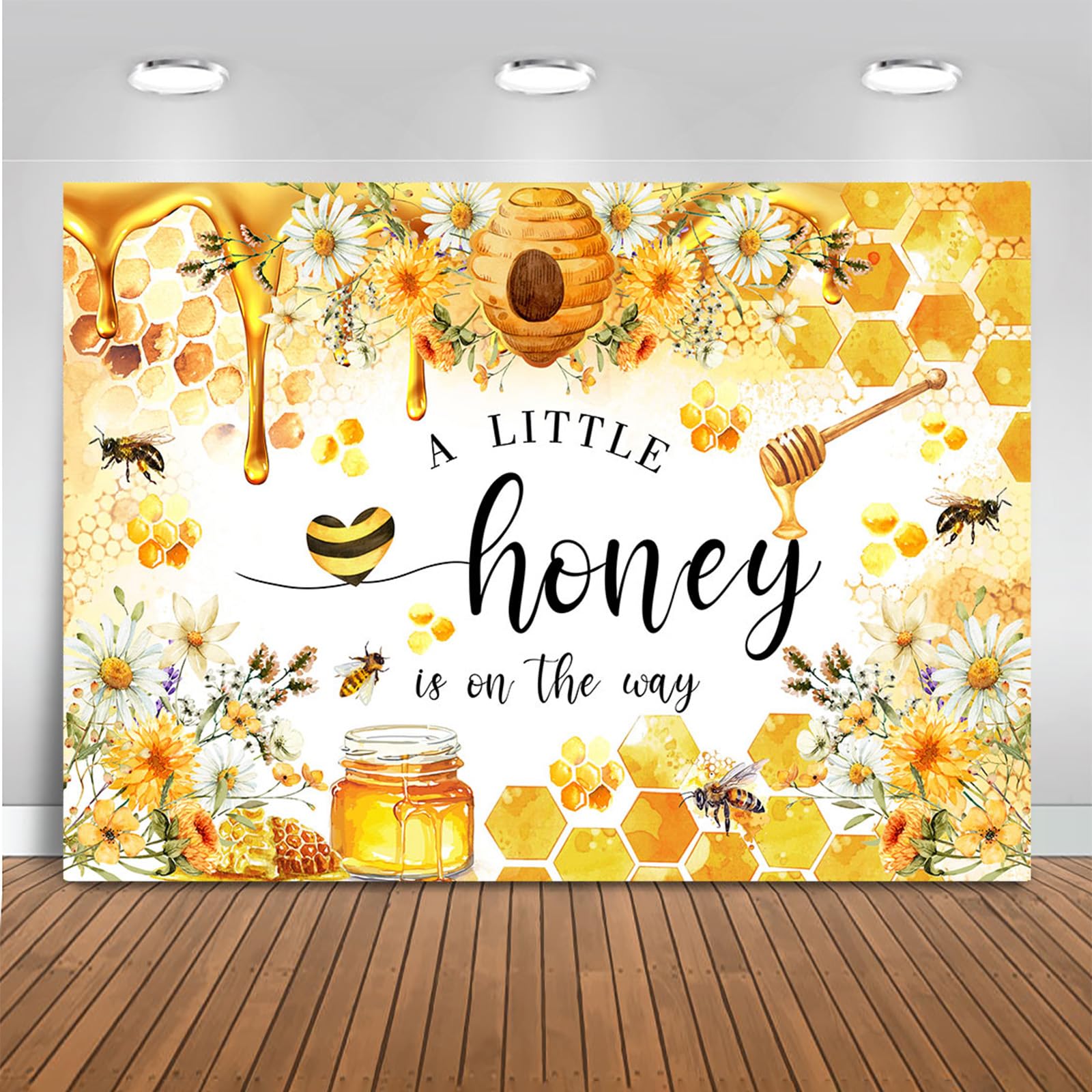 Amazon.com : Mocsicka Bee Baby Shower Backdrop A Little Honey is on The ...