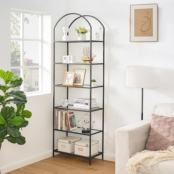 Amazon.com: Homhedy Bookshelf Arched Display Racks,Metal Bookcase ...