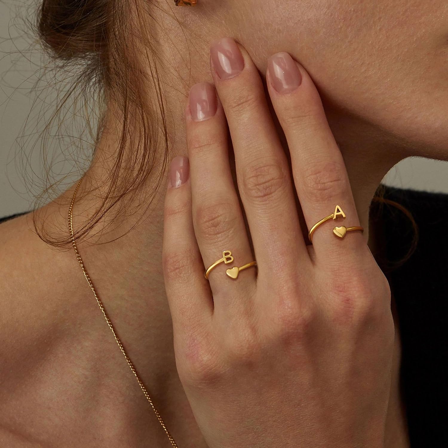 Gold Rings for Women Non Tarnish 14K Gold Plated Heart Initial Ring ...