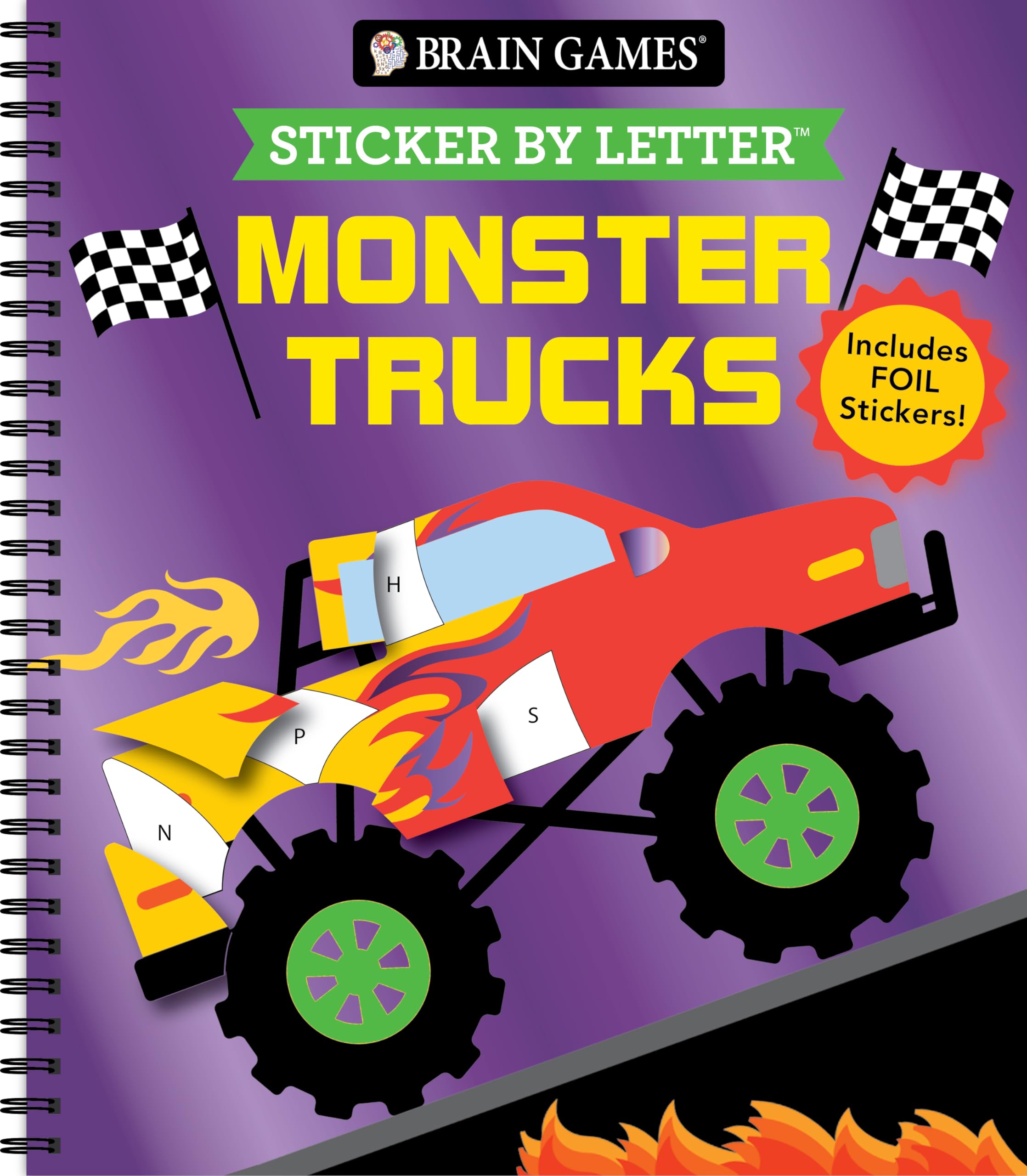 Brain Games - Sticker by Letter: Monster Trucks: Includes 1 Foil ...