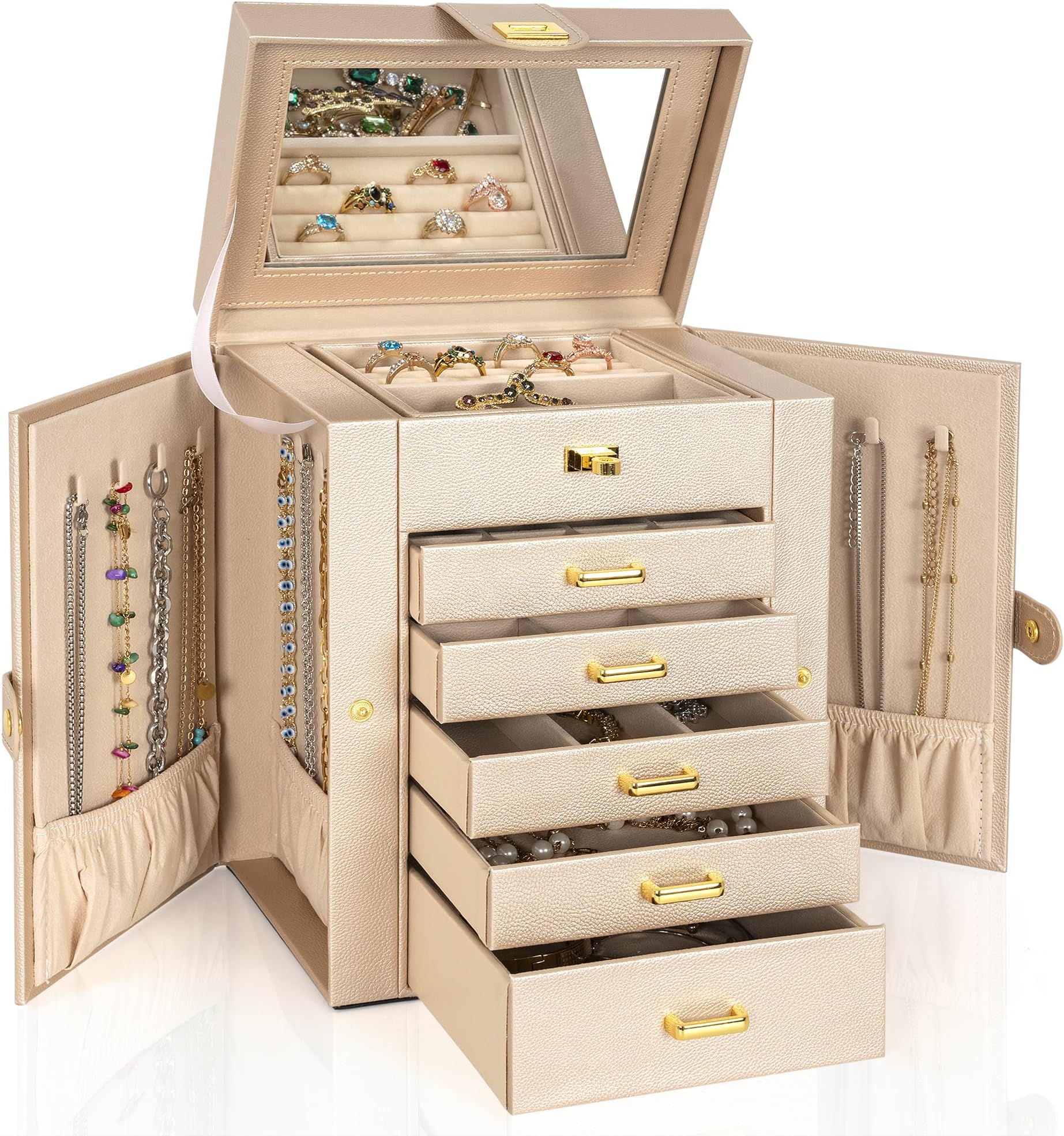 Amazon.com: TUOKING 2 Layer Jewelry Box Large Organizer for Women Girls ...