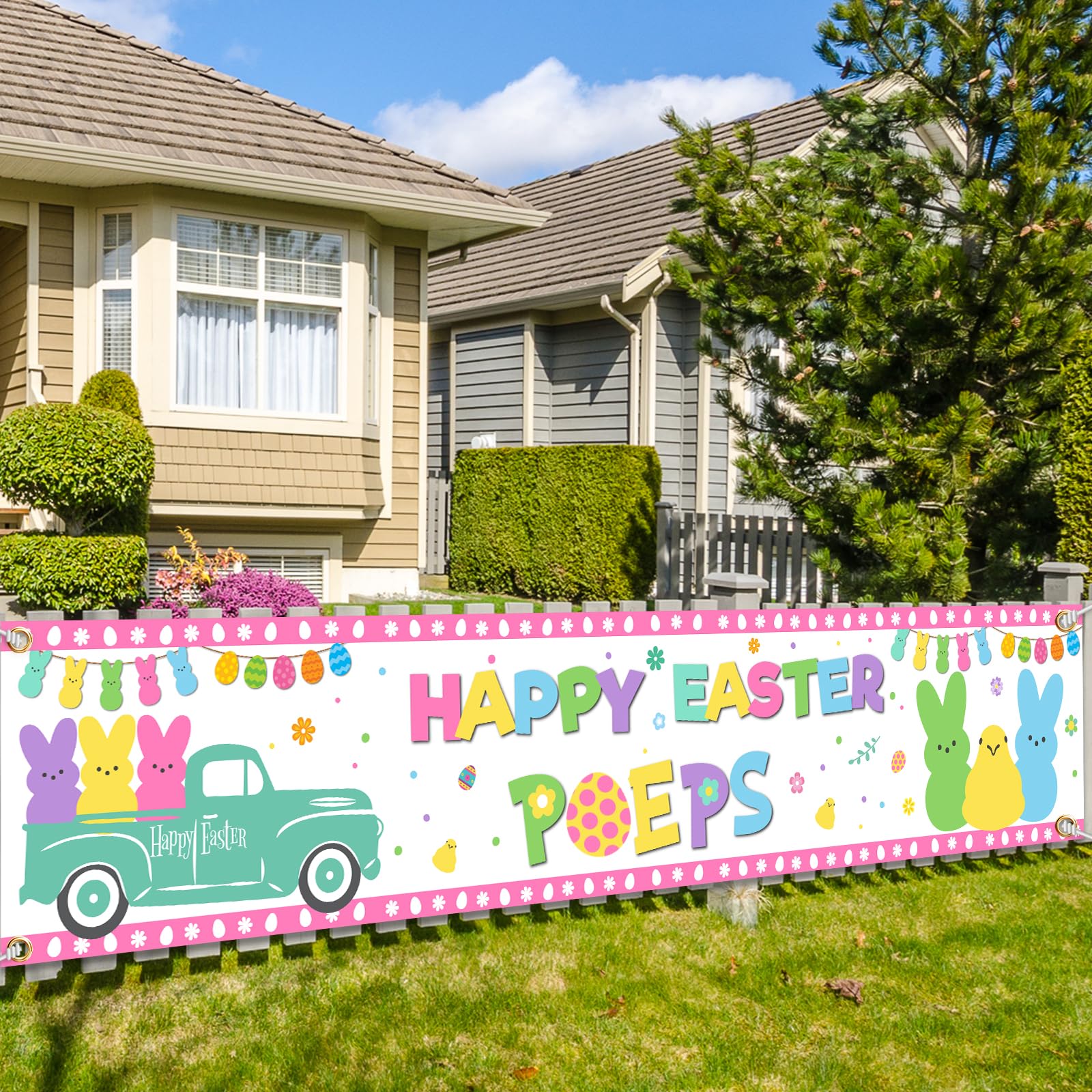 Easter Banner, Easter Bunny Large Yard Sign Banner Decoration, Happy ...