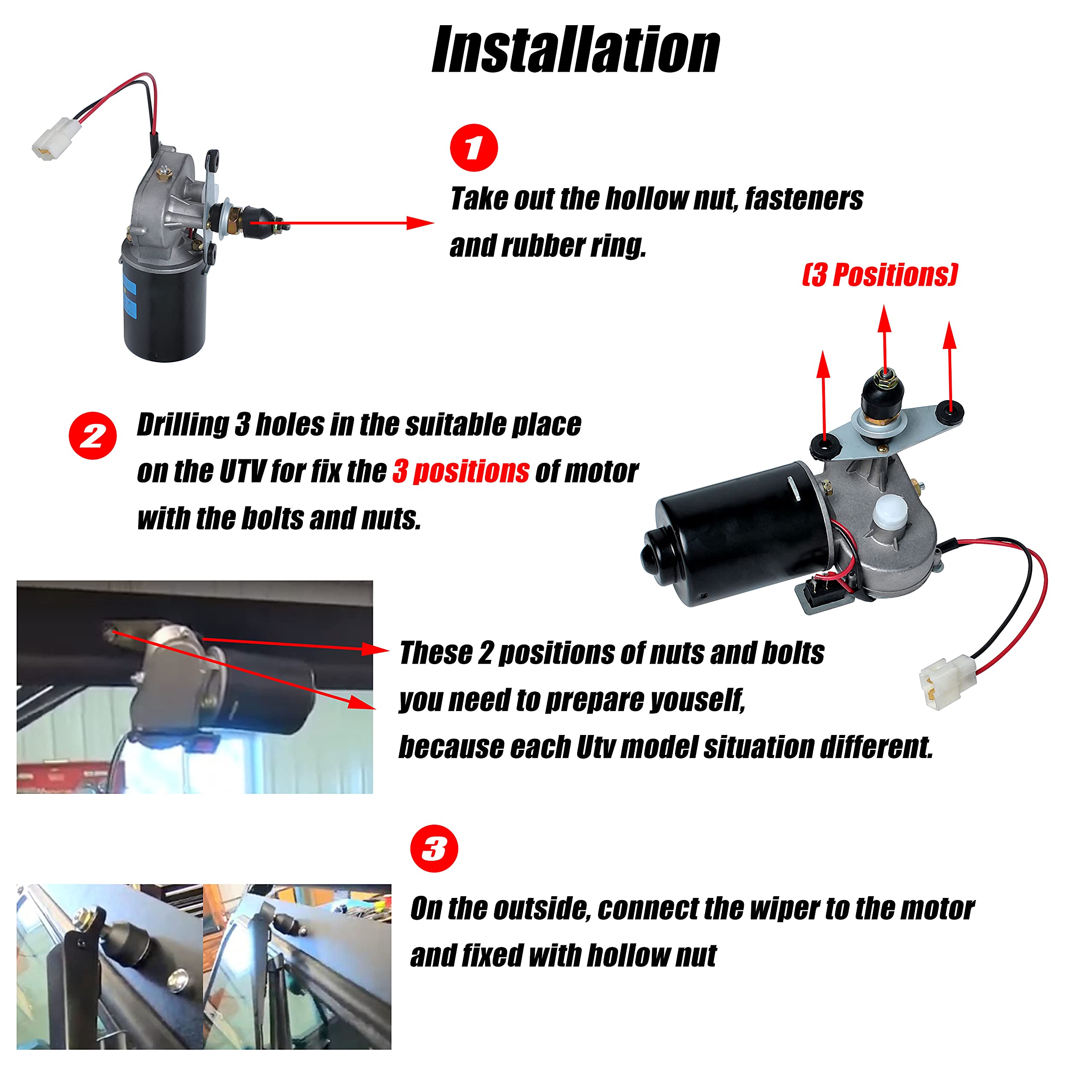 Snapklik.com : Wadoy UTV Windshield Wiper Kit 12V Compatible