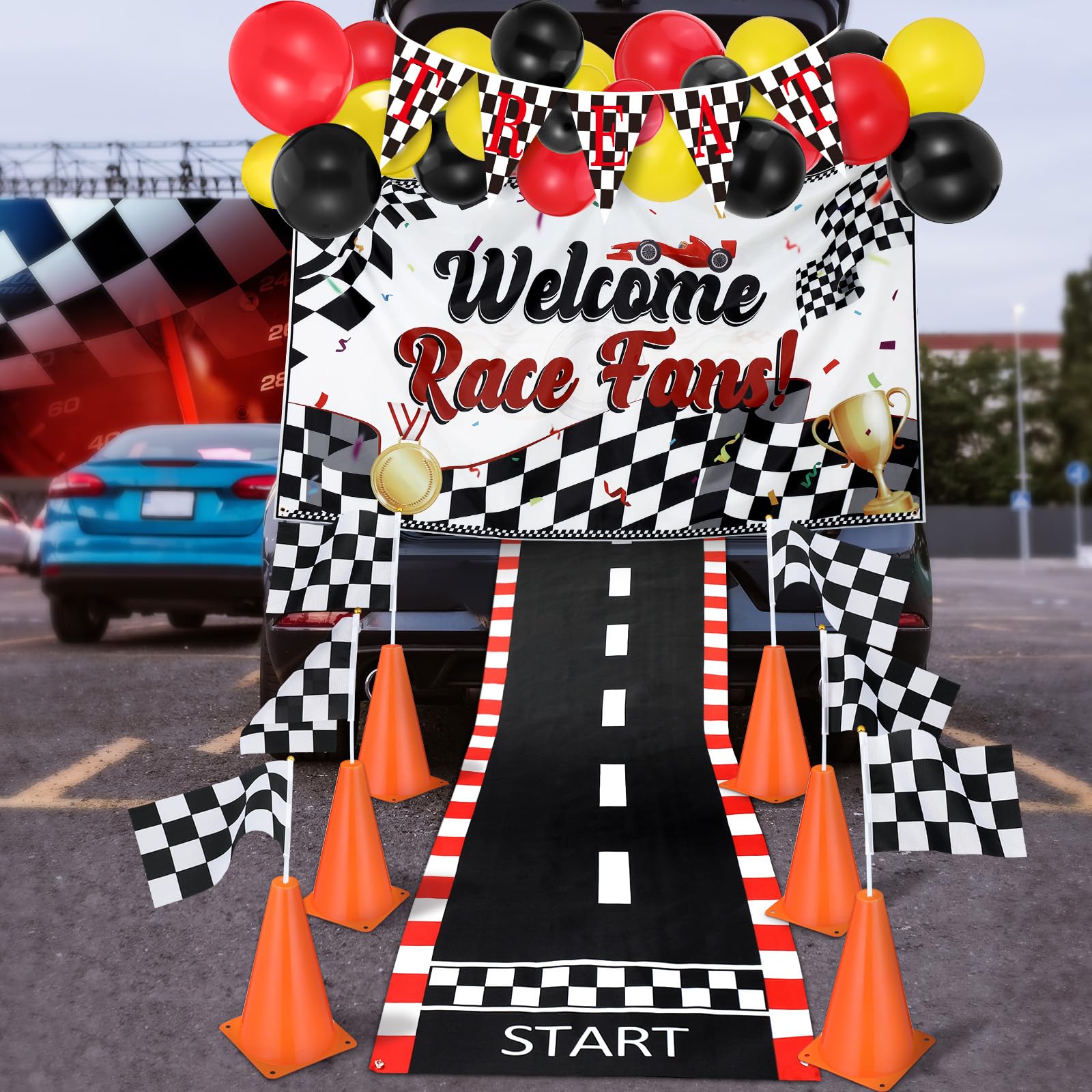 Amazon.com: Yuxung 40 Pcs Racing Car Trunk or Treat Car Decorations Kit ...