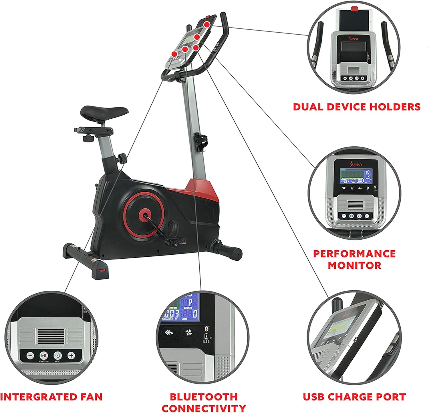 Sunny Health & Fitness Evo-Fit Bicicleta vertical estacionaria con resistencia electromagnética ...