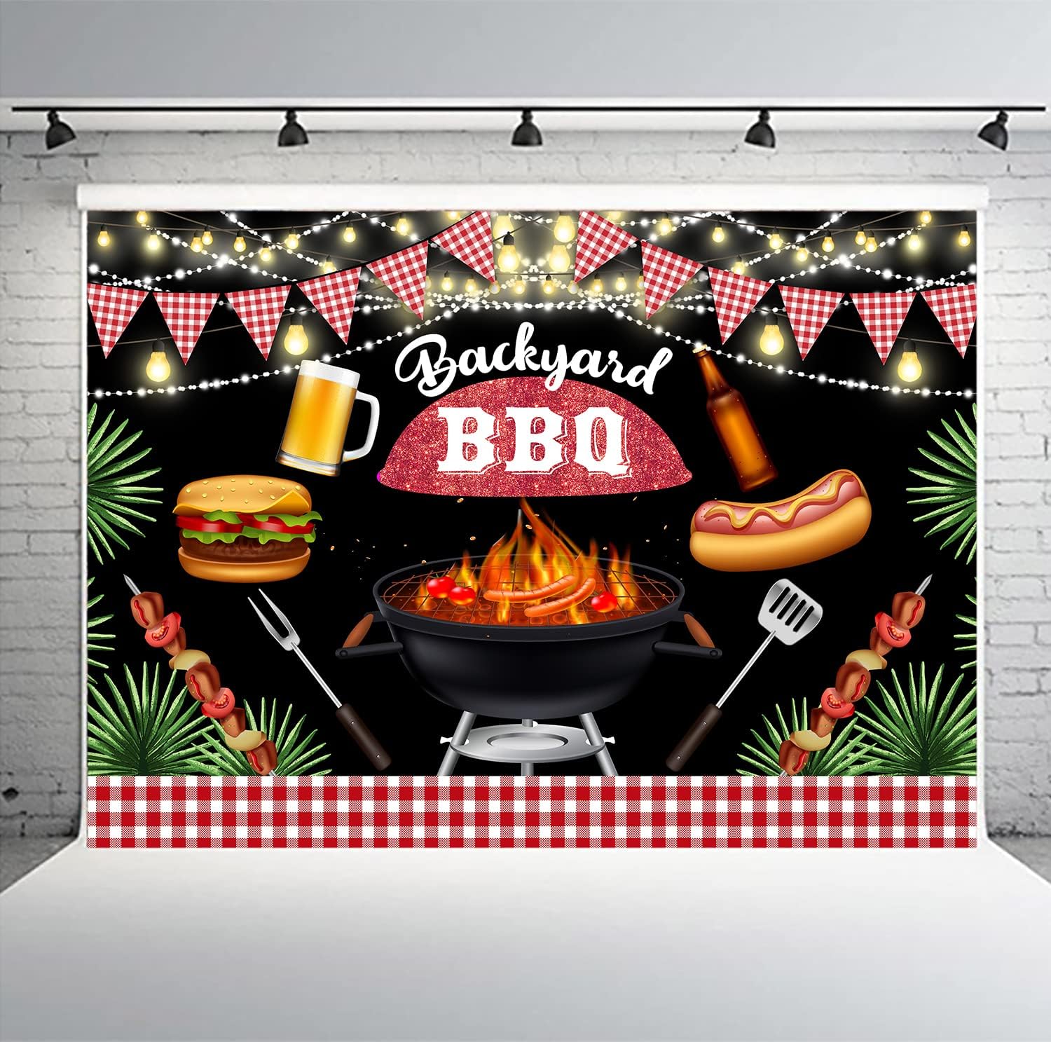 Amazon.com : aibiin 7x5ft BBQ Backdrop String Lights Rustic Wooden ...