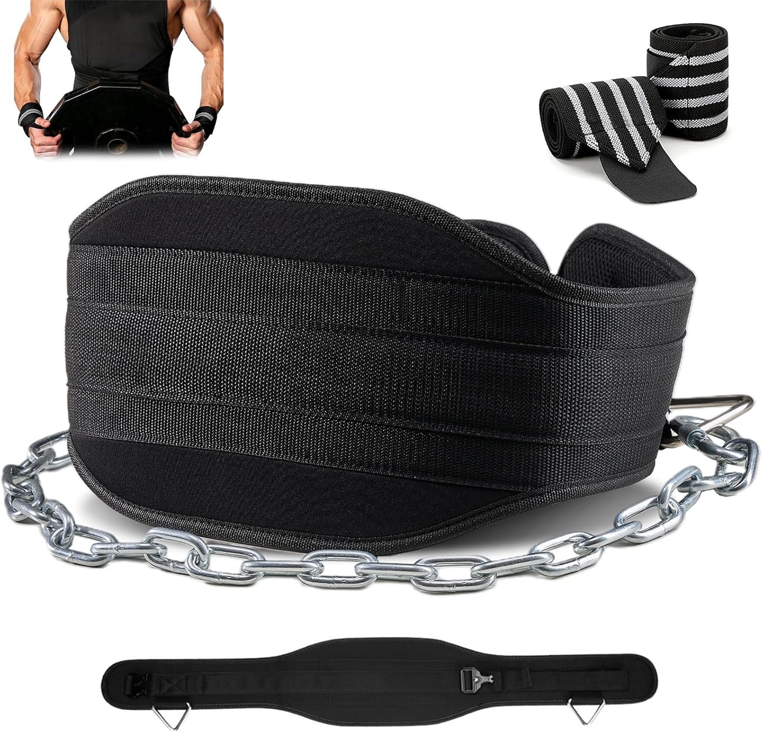 2 en 1 Cinturón Para Pesas,Faja para gym Con cadena,Alta calidad y duradero,18 cm de soporte ...