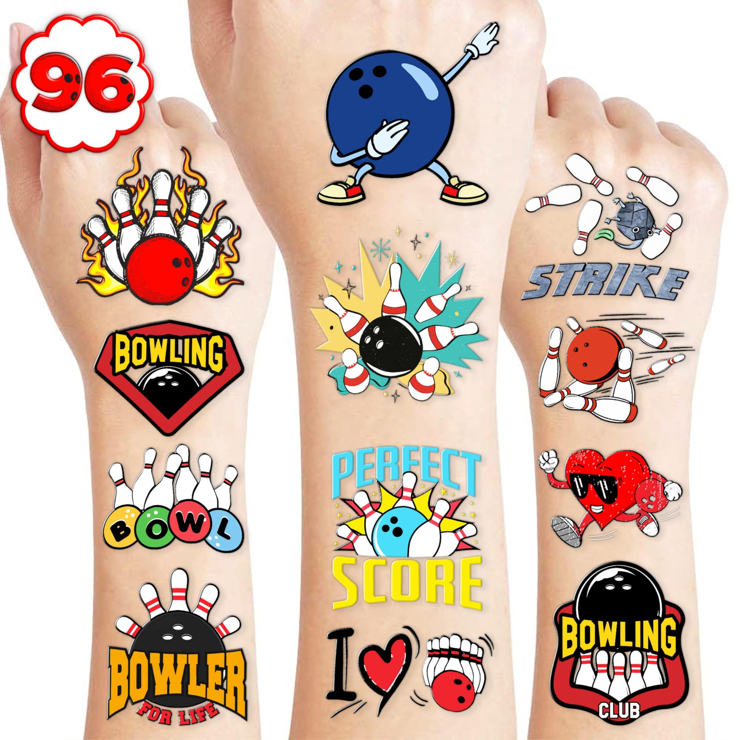 Amazon.com : Bowling Temporary Tattoos Sport Stickers for Kids Themed ...