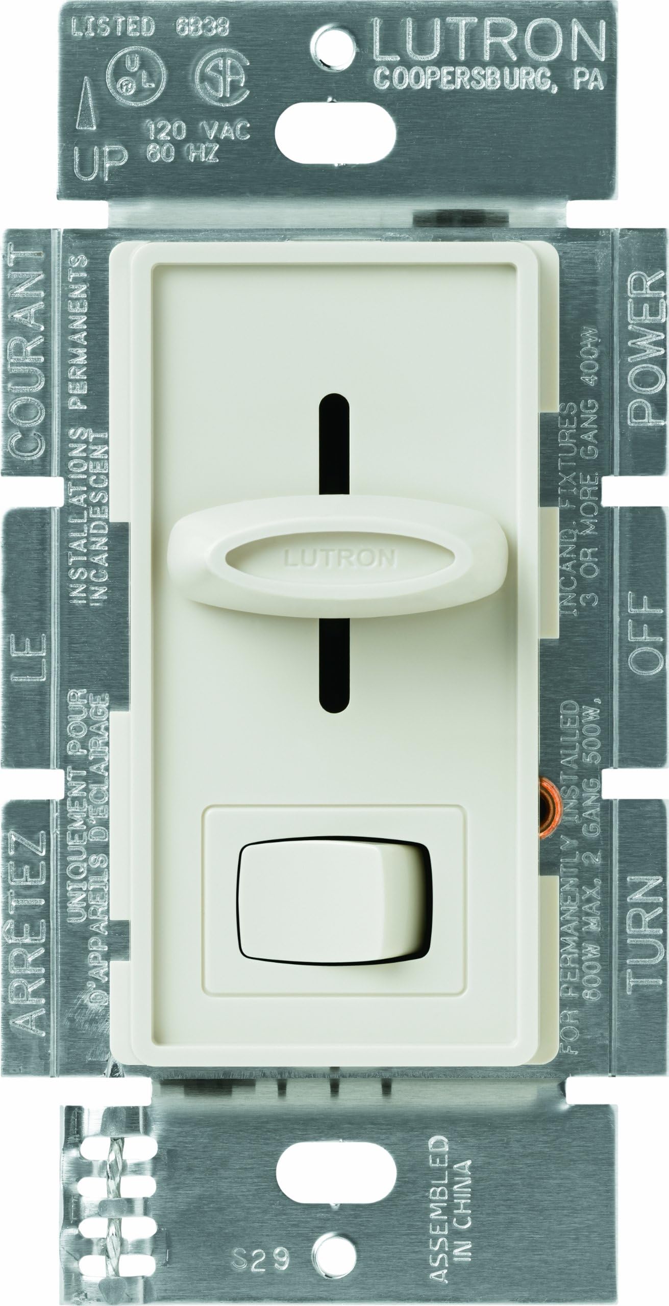 Lutron DV-600PR-LA Diva 600W Single Pole Dimmer 120V, Light Almond ...